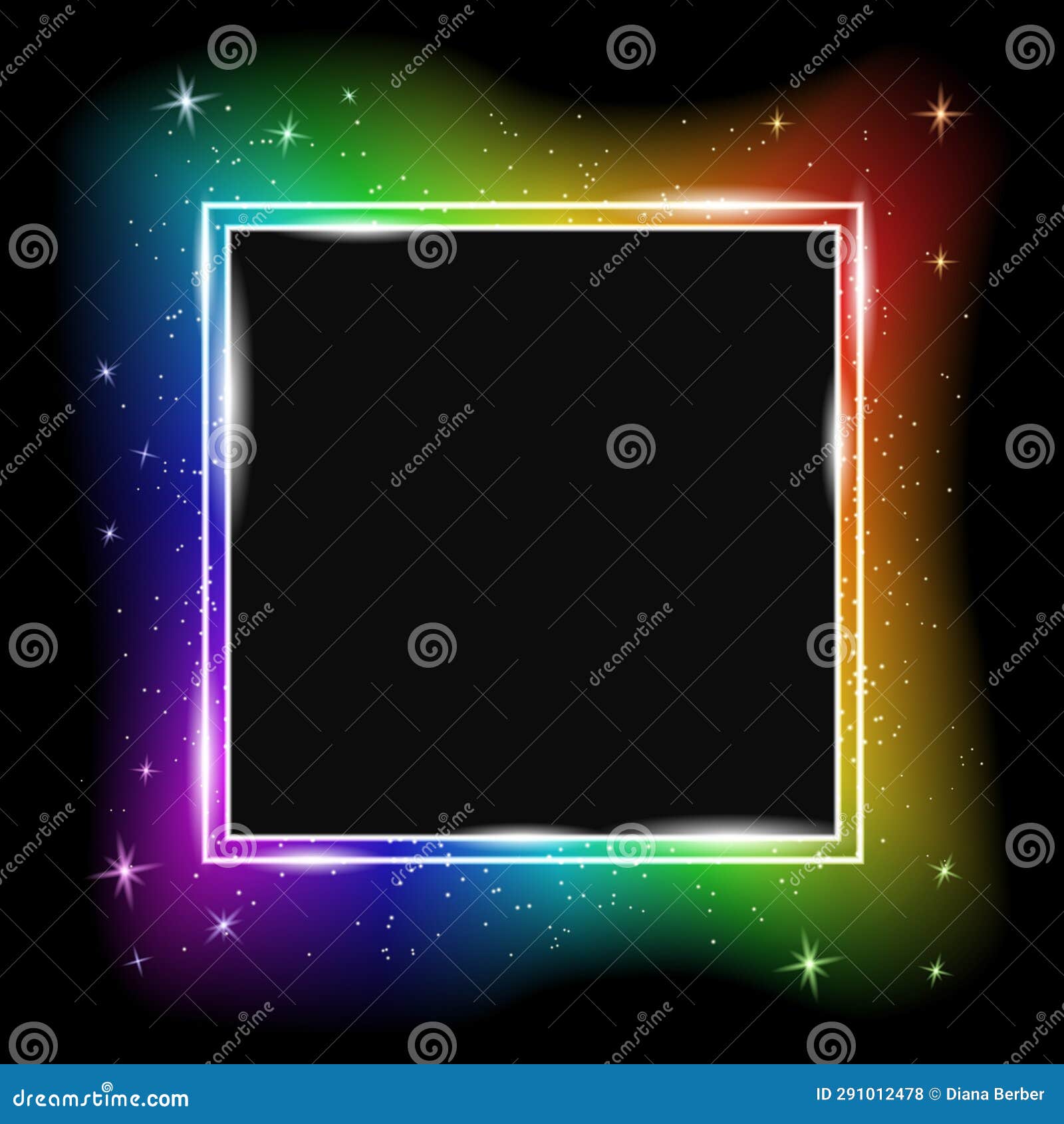 Square Picture Frame with Rainbow Magical Light Around it, Vector ...