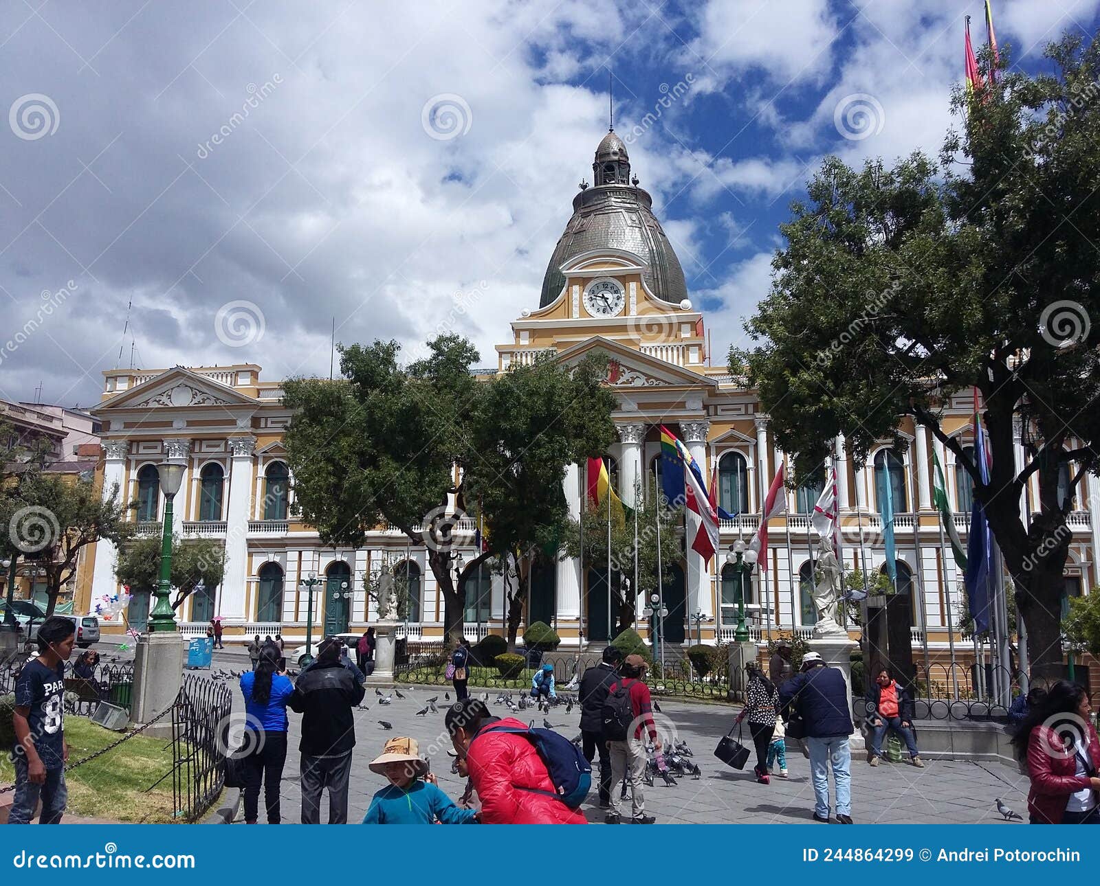 The Square with Pigeons in Front of the Clock Building. La Paz, Bolivia ...