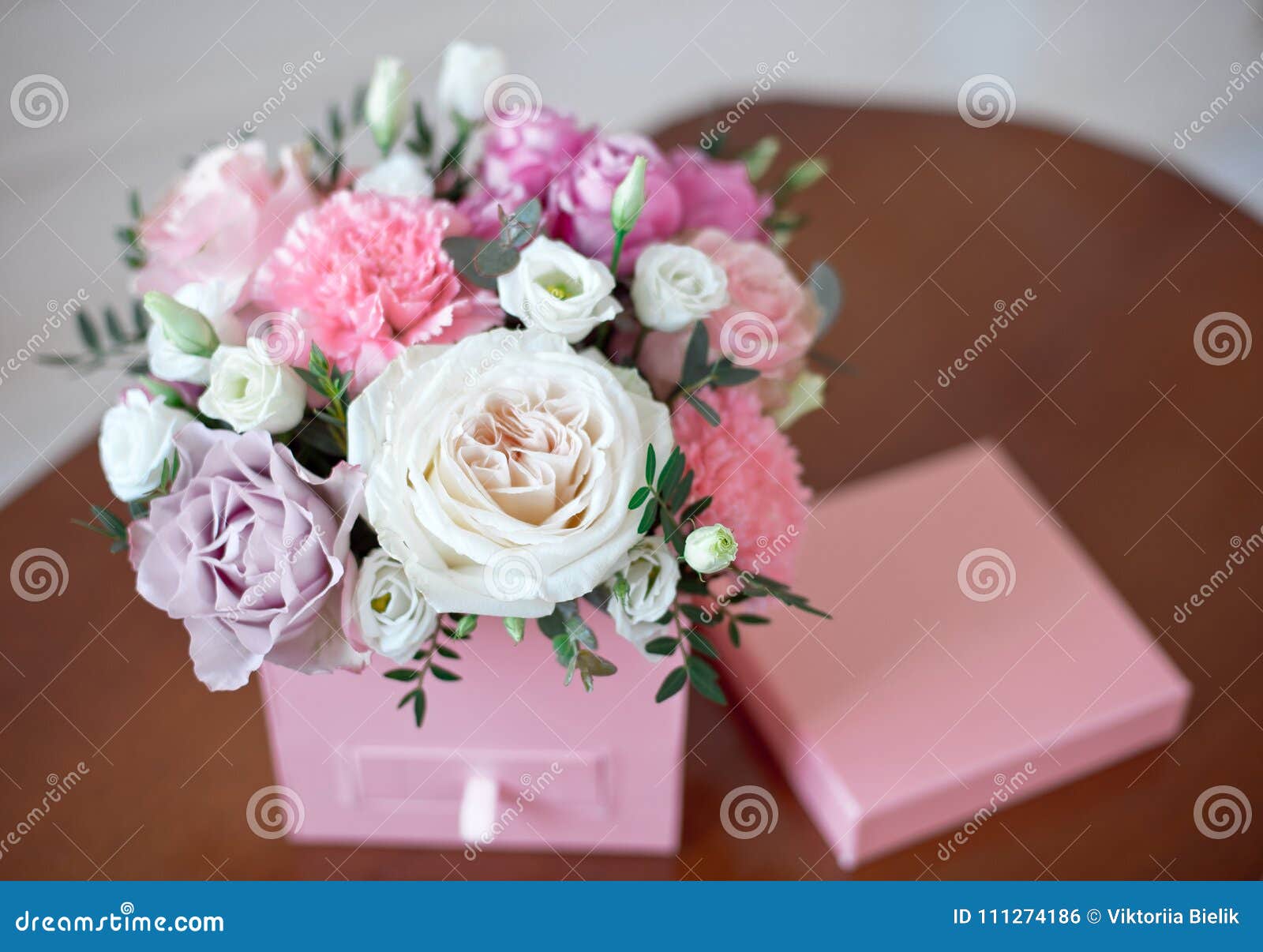 Square Pink Flower Box with Fresh Rose Stock Photo - Image of floral ...