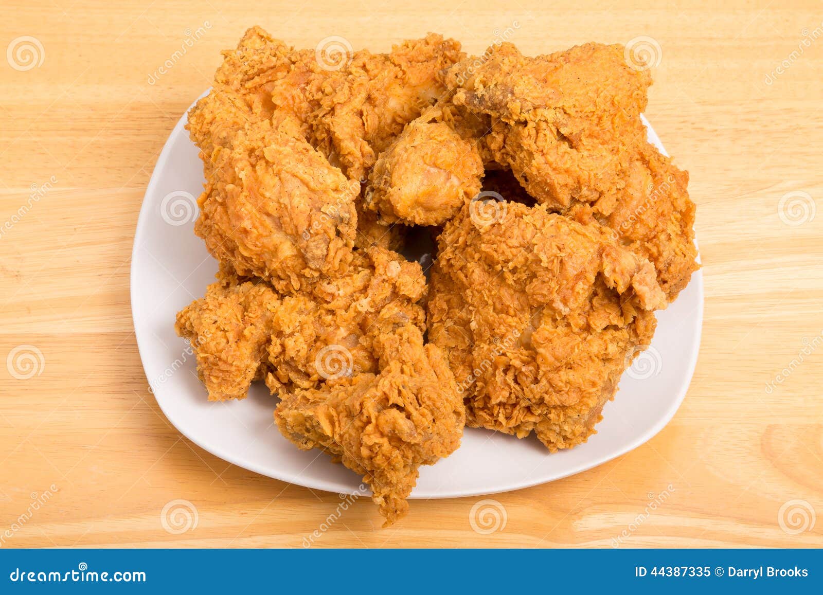 Square Plate of Fried Chicken on Wood Table Stock Image - Image of meat ...