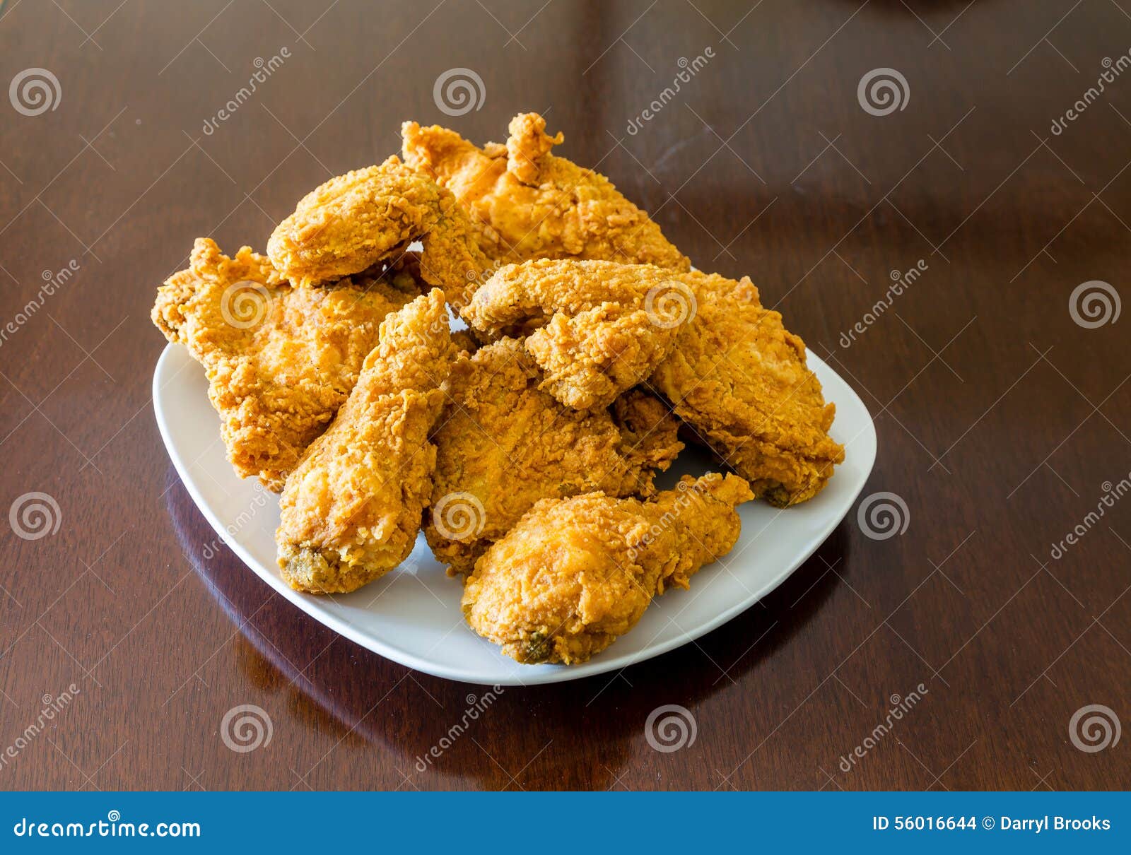 Square Plate of Fried Chicken on Wood Table Stock Photo - Image of ...