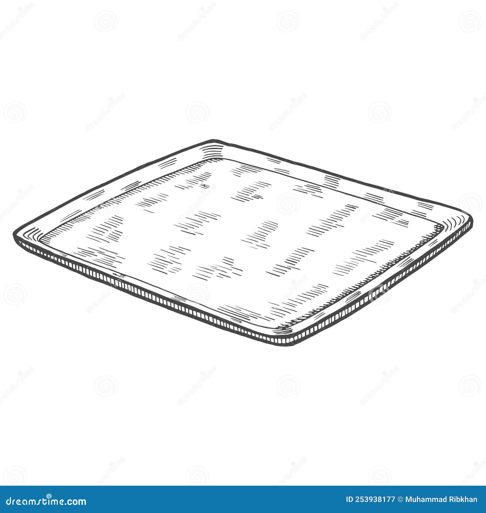 Square Plate Kitchenware Isolated Doodle Hand Drawn Sketch with Outline ...