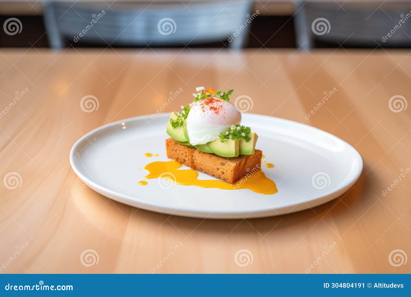 Square Plate, Single Avocado Toast Topped with Poached Egg Stock Image ...