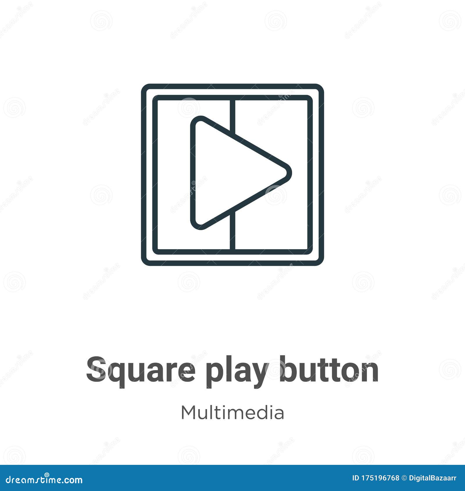 Square Play Button Outline Vector Icon. Thin Line Black Square Play ...