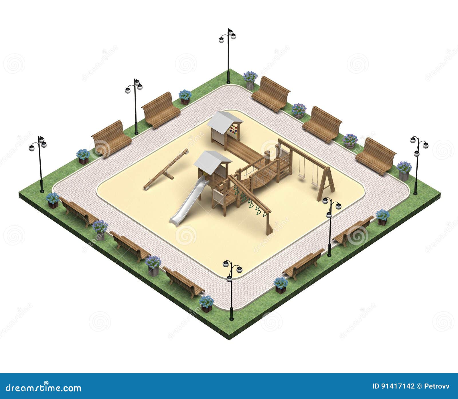 Square Playground Isometric View 3d Rendering Stock Illustration ...