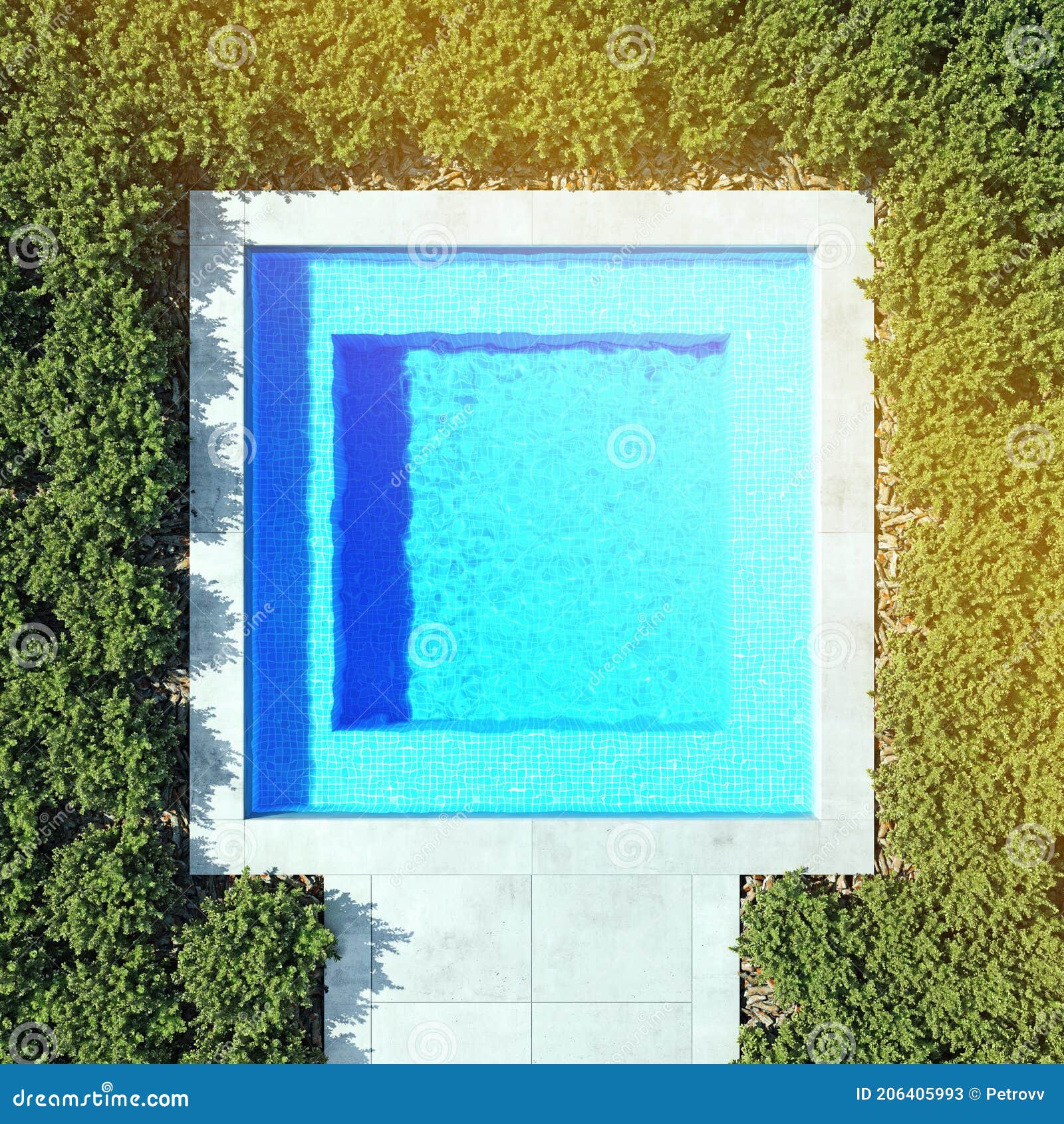 Square Pool. Top View 3d Rendering Stock Image - Image of path, toned ...