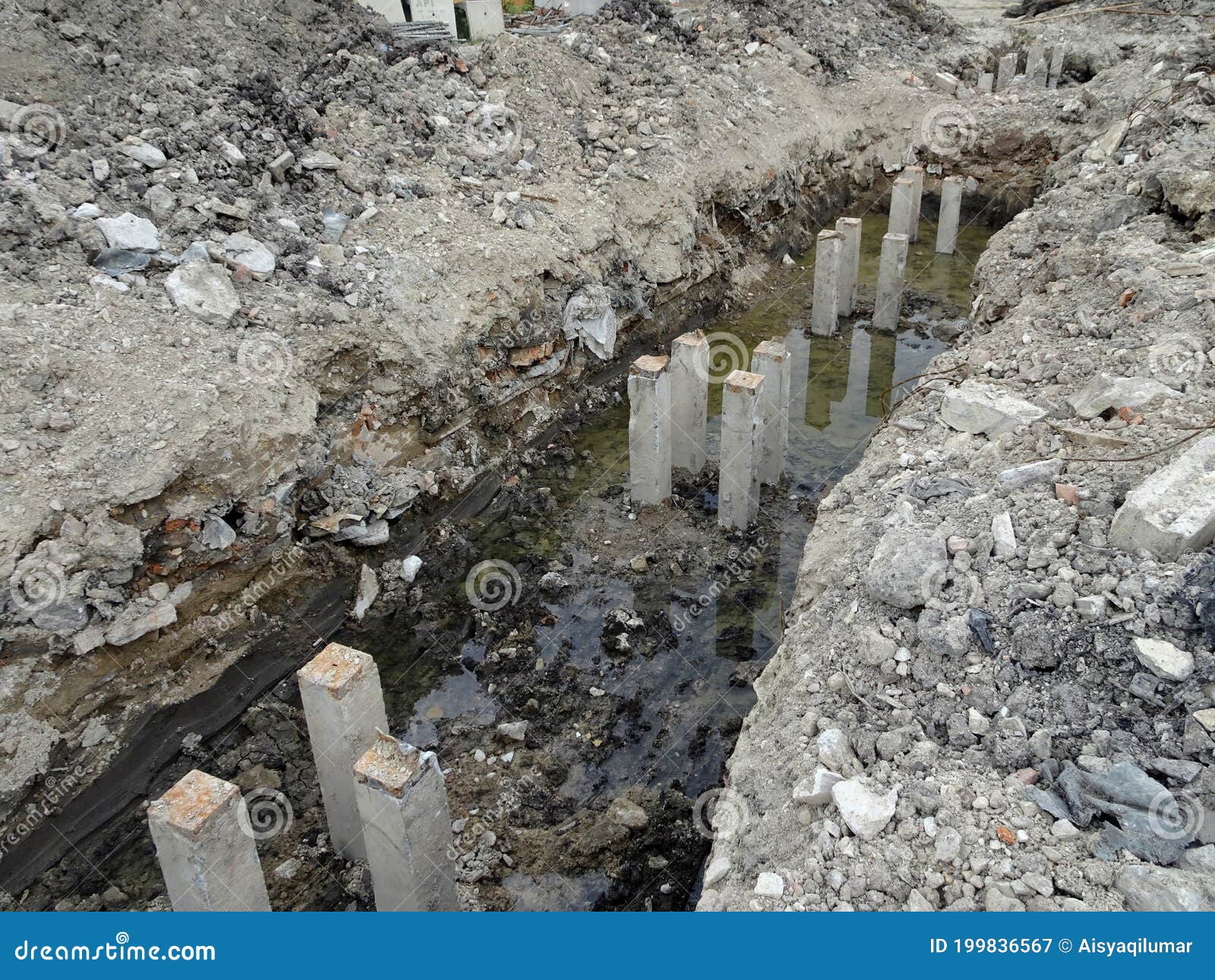 Square Precast Concrete Pile at the Construction Site. Stock Image ...