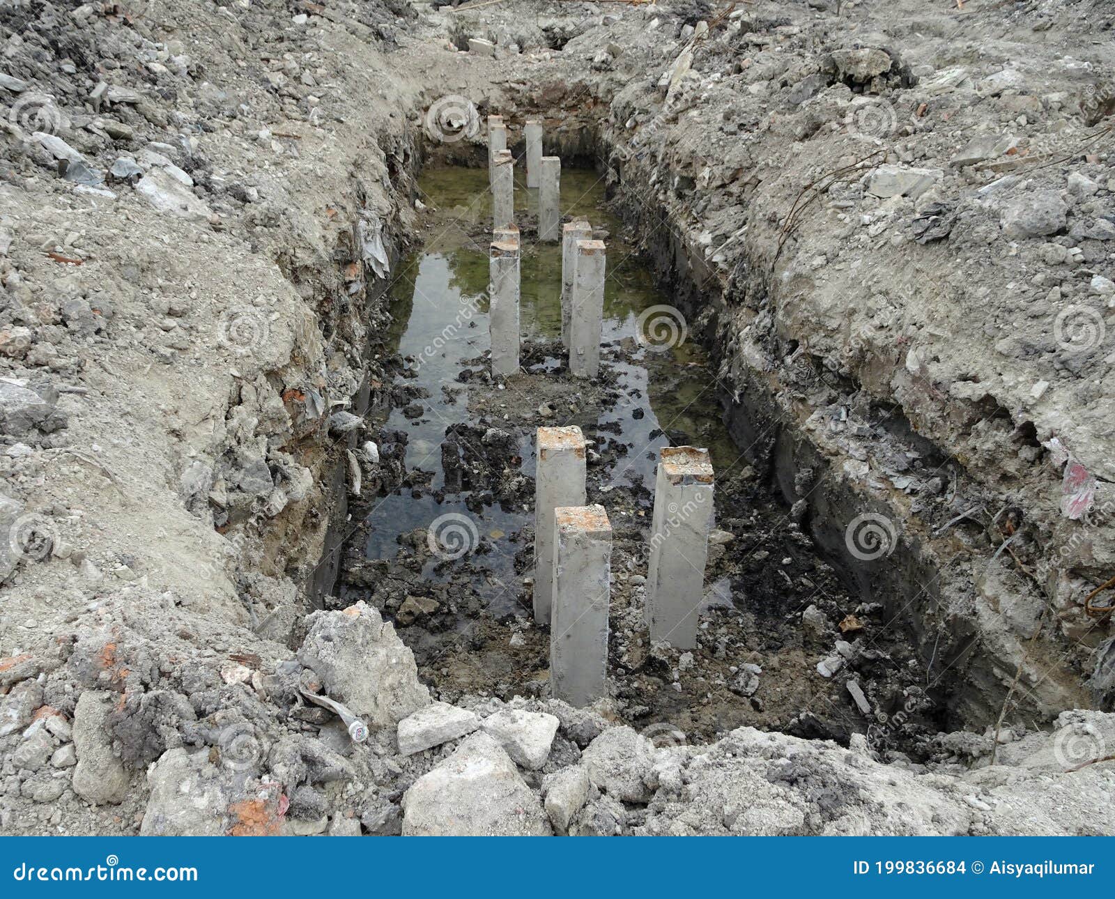 Square Precast Concrete Pile at the Construction Site. Stock Photo ...