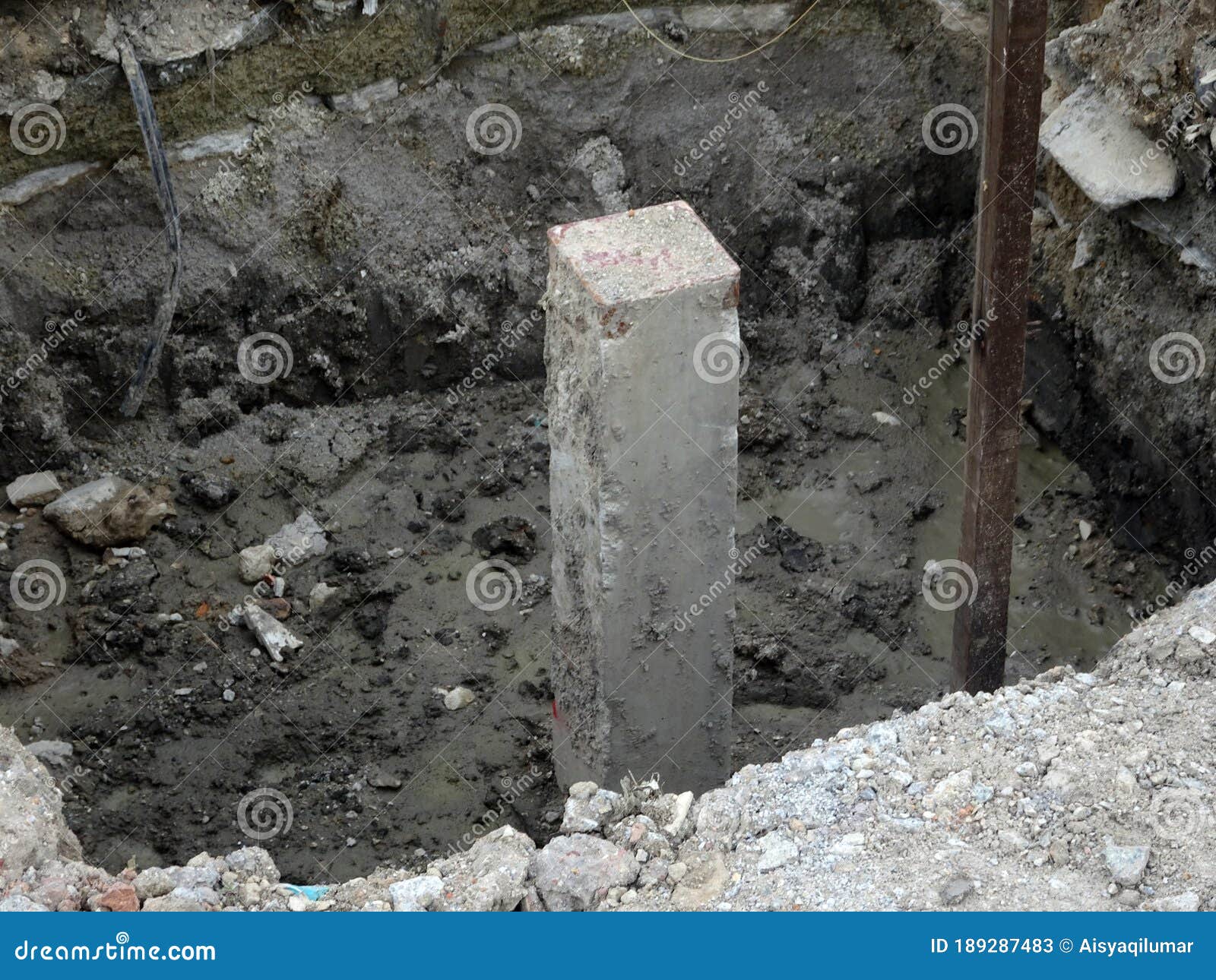 Square Precast Concrete Pile At The Construction Site. Editorial Photo ...