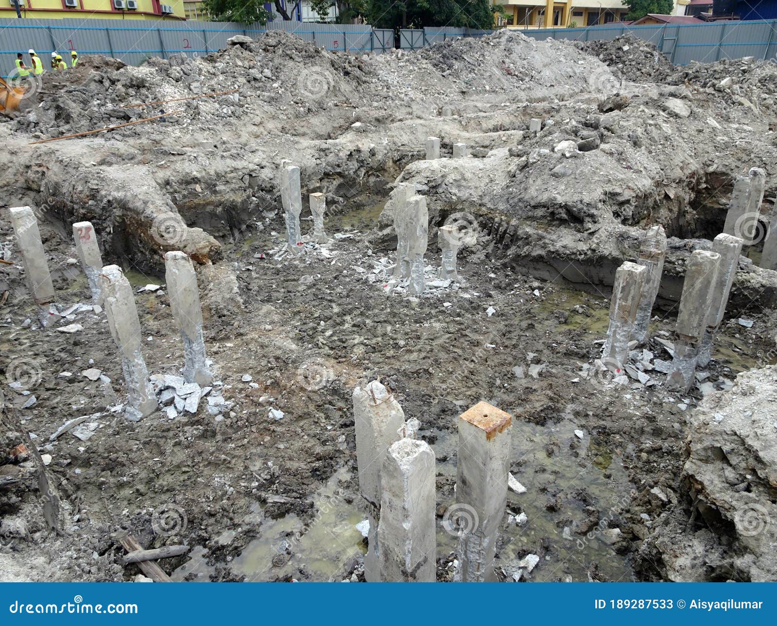 Square Precast Concrete Pile At The Construction Site. Editorial Photo ...