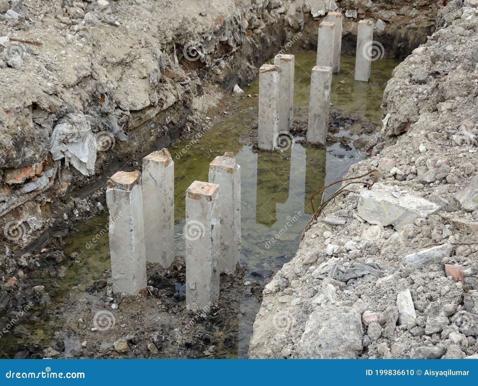 Square Precast Concrete Pile at the Construction Site. Stock Photo ...