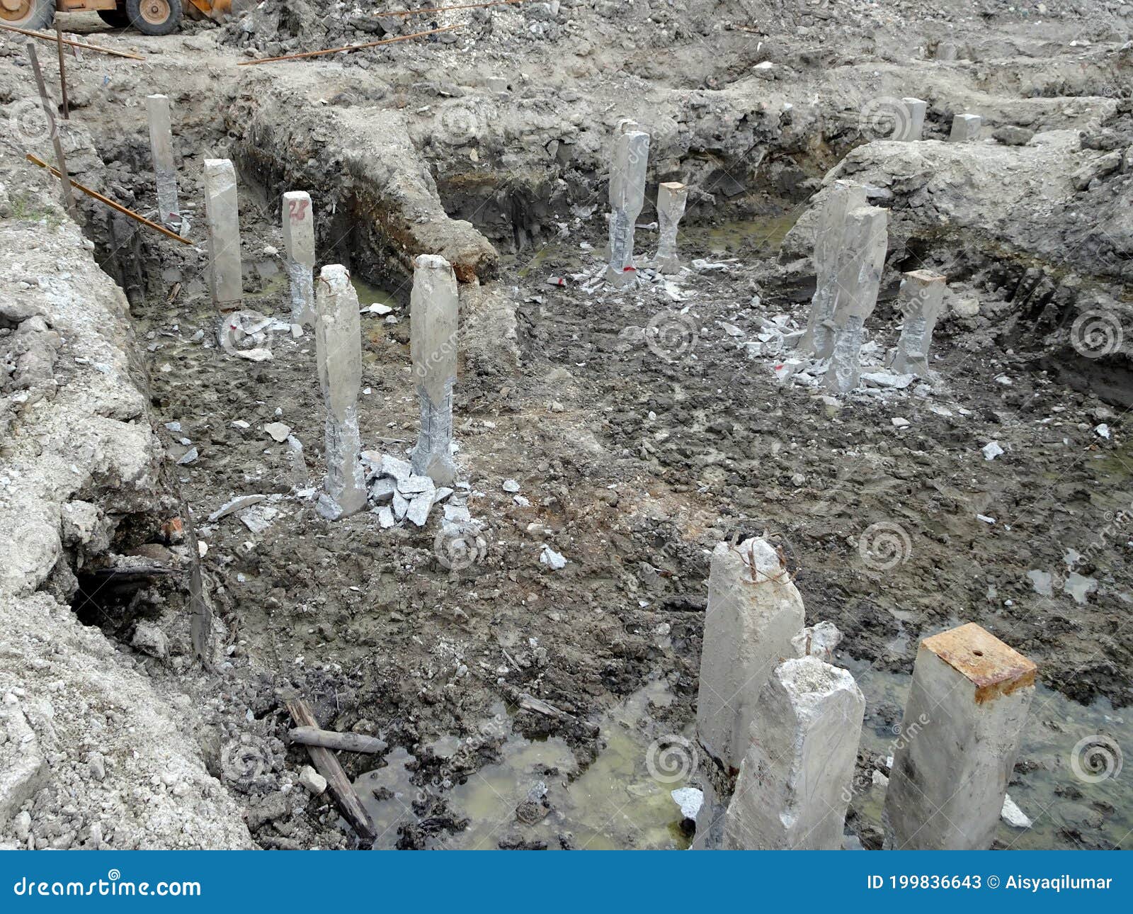 Square Precast Concrete Pile at the Construction Site. Stock Image ...