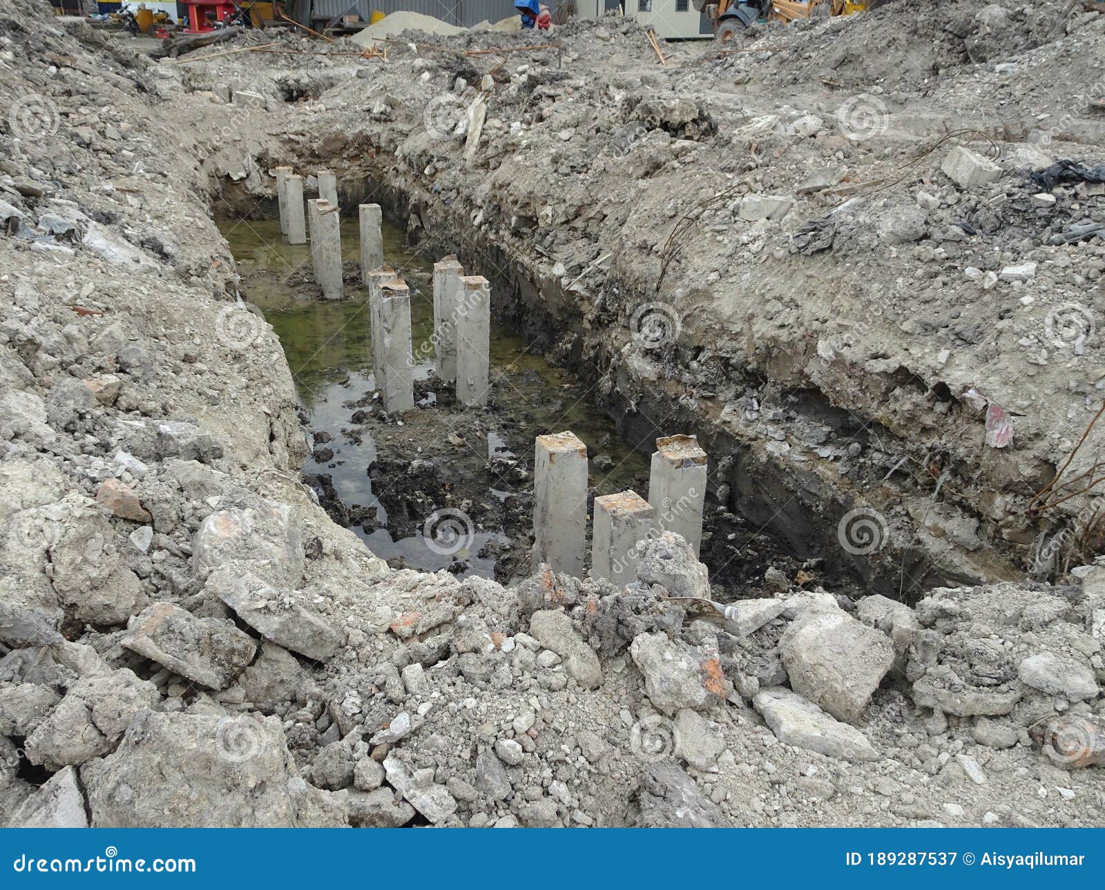 Square Precast Concrete Pile At The Construction Site. Editorial Photo ...