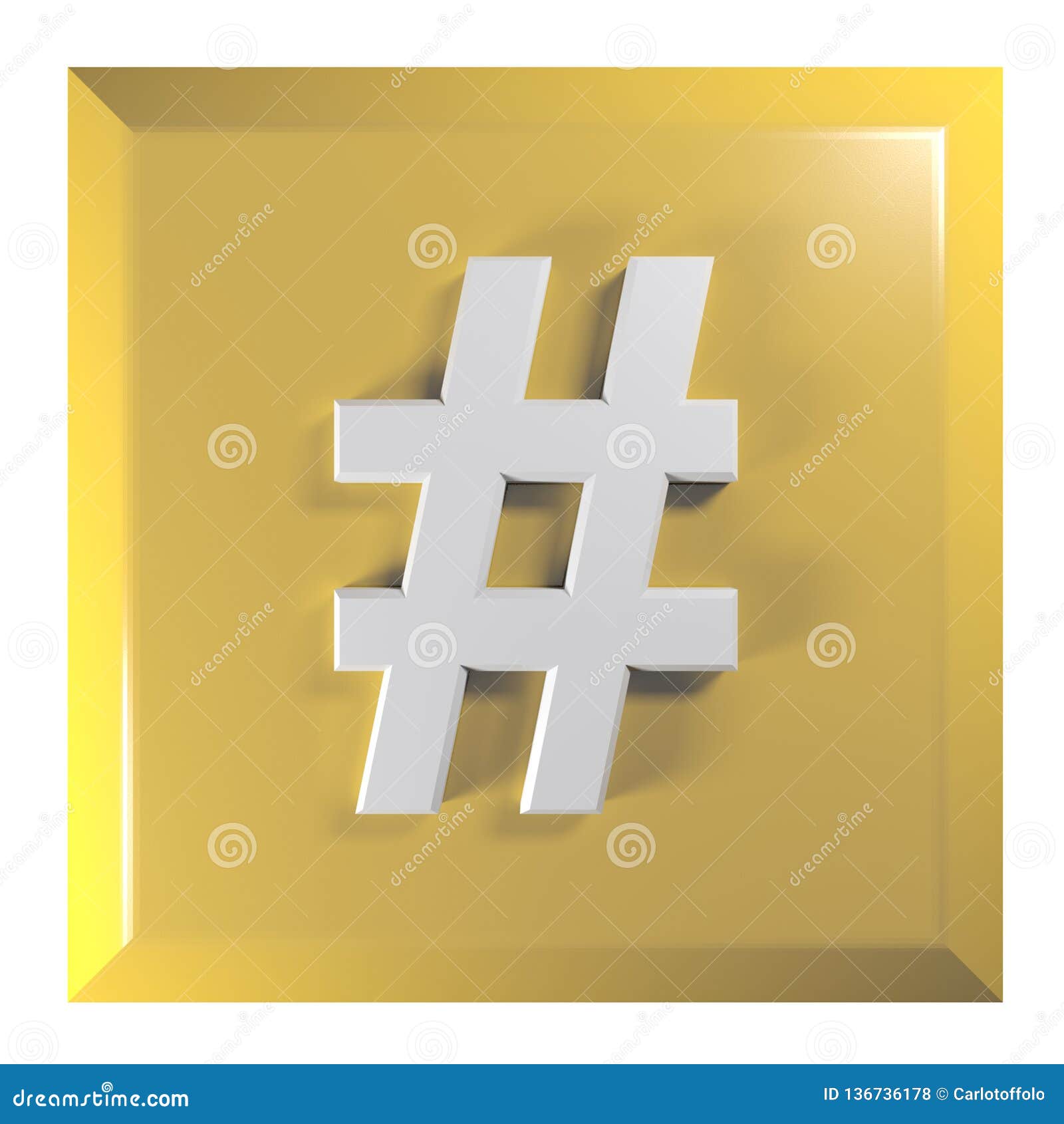 Square Push Button with Symbol # - 3D Rendering Illustration Stock ...