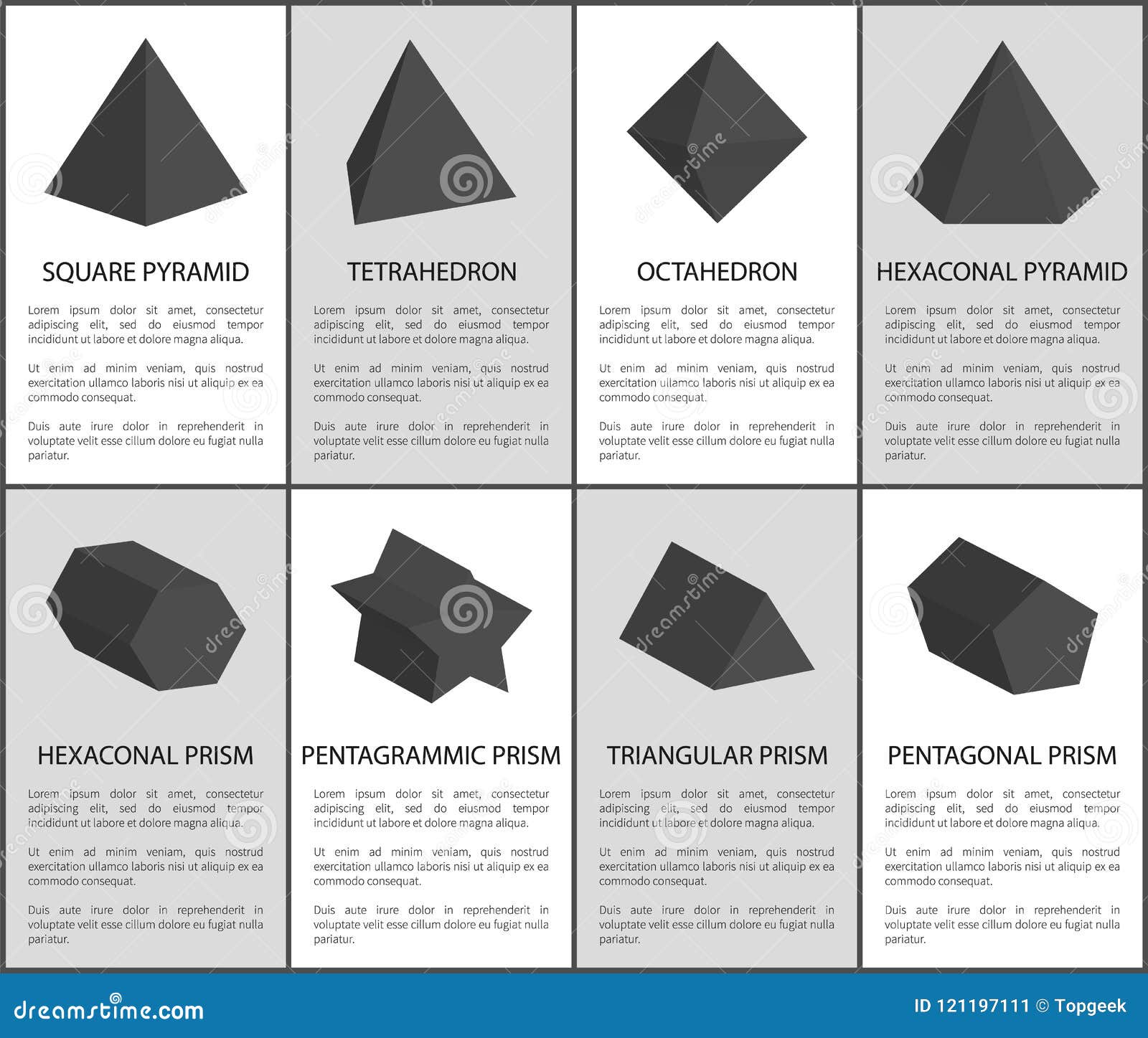 Square Pyramid Pentagonal Prism Cube 3D Shapes Cartoon Vector ...