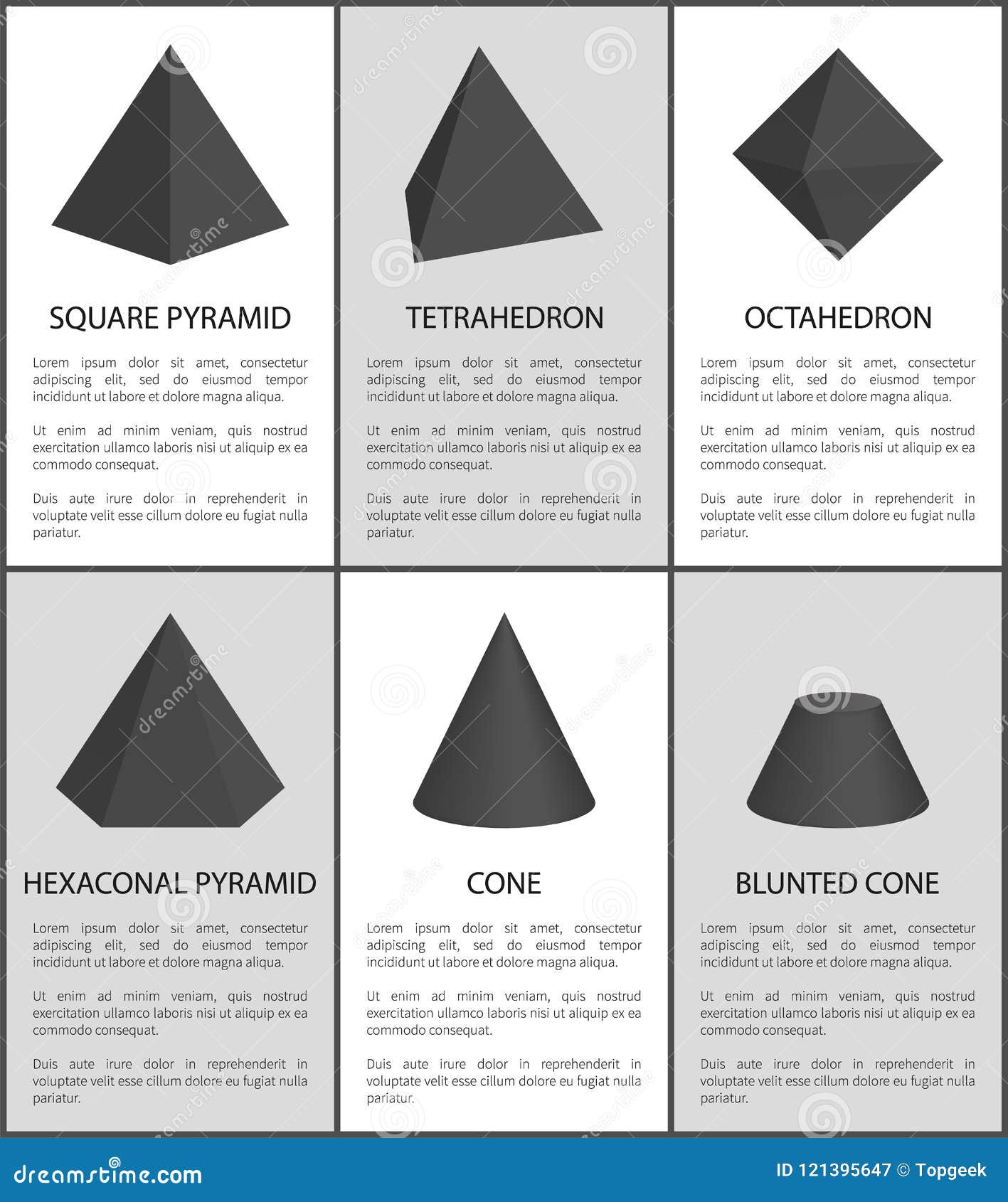 Tetrahedron Cone Square Pyramid Triangular Prism Vector Illustration