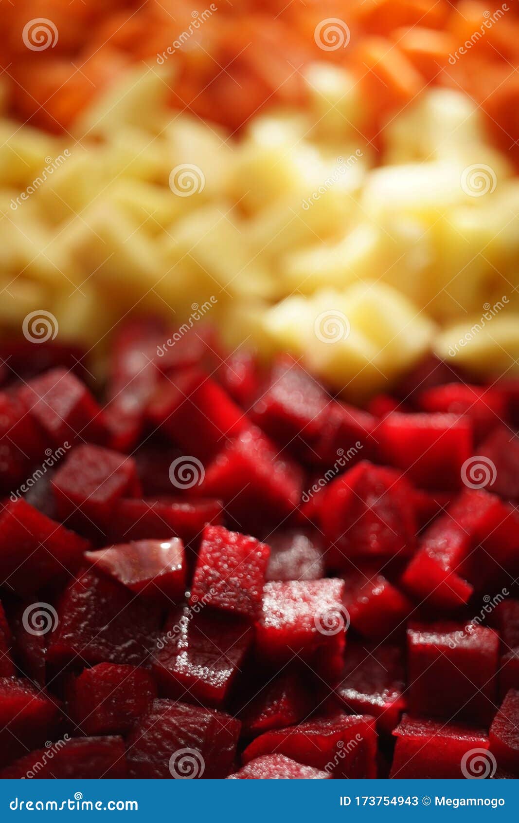 Square Raw Sliced Beets, Potatoes and Carrots in Three Rows Back Stock ...