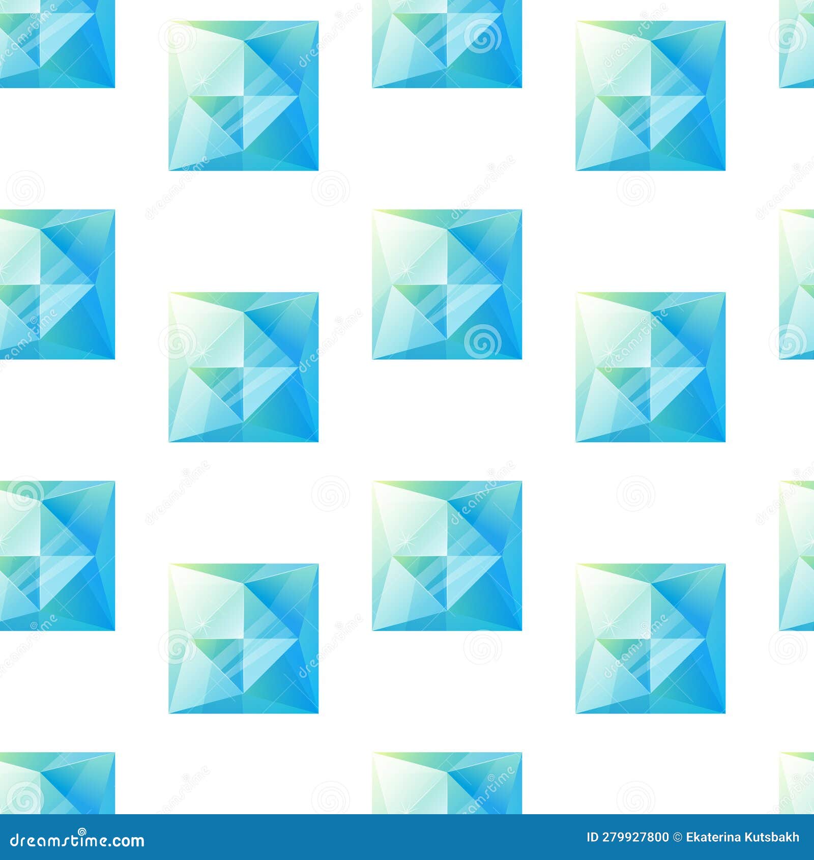 Square Realistic Blue Glowing Gemstone. Vector Seamless Cartoon Pattern ...