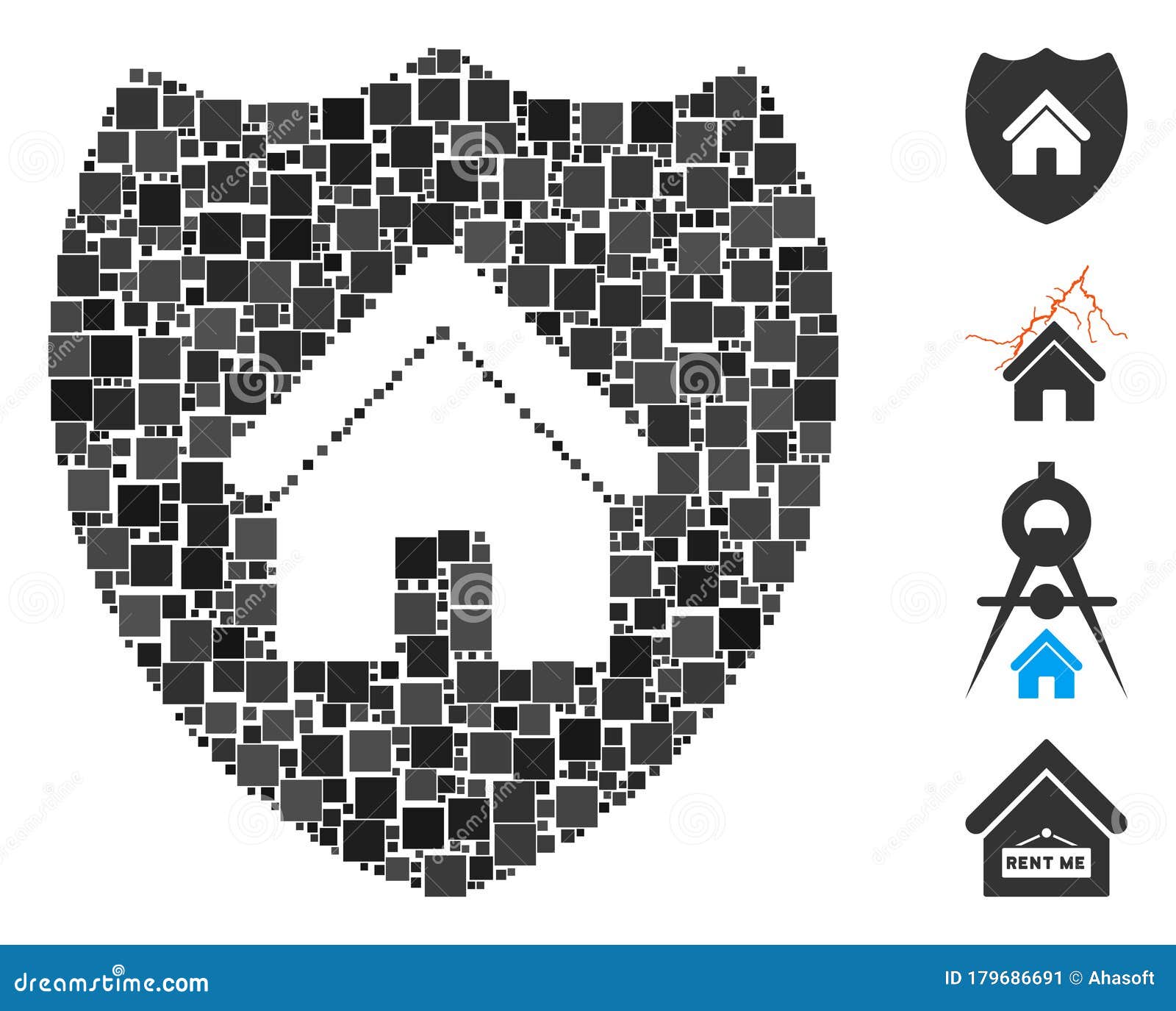 Square Realty Insurance Icon Vector Collage Stock Vector - Illustration ...