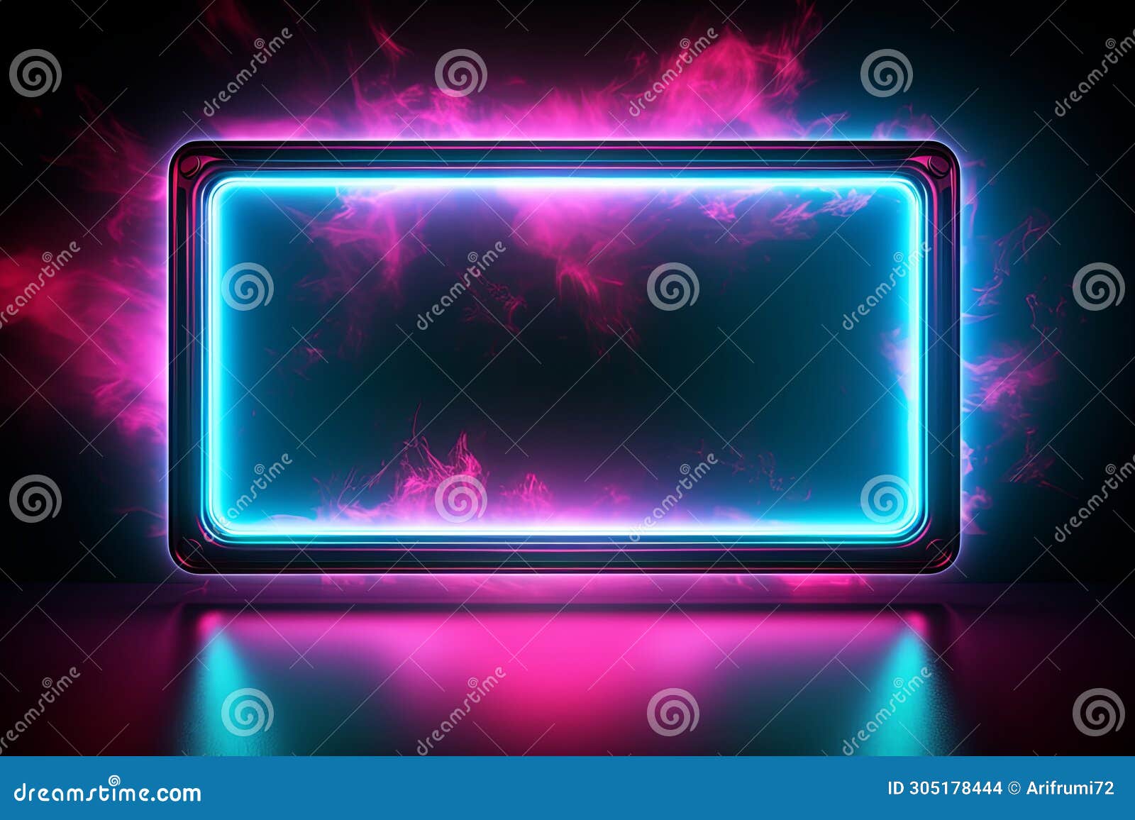 Square Rectangle Frame with Futuristic Glowing Neon Light Effect Dark ...