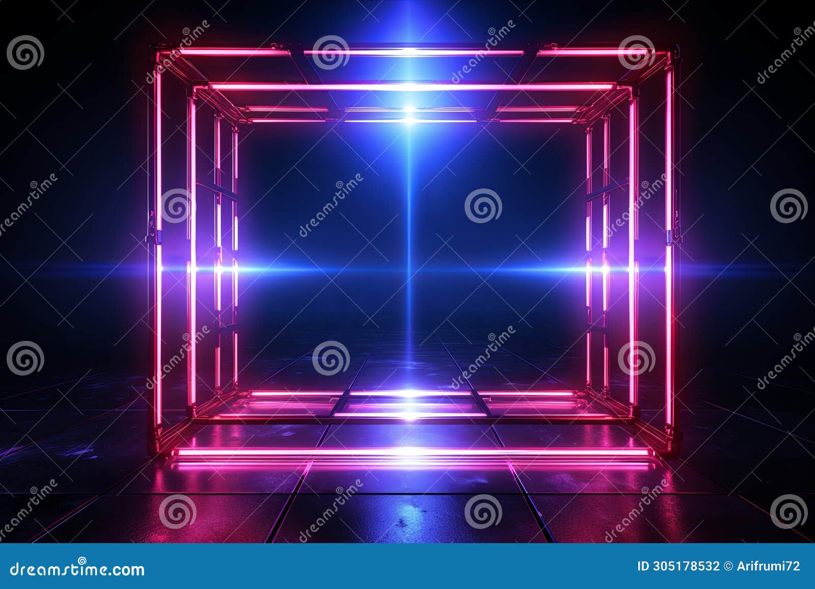 Square Rectangle Frame with Futuristic Glowing Neon Light Effect Dark ...