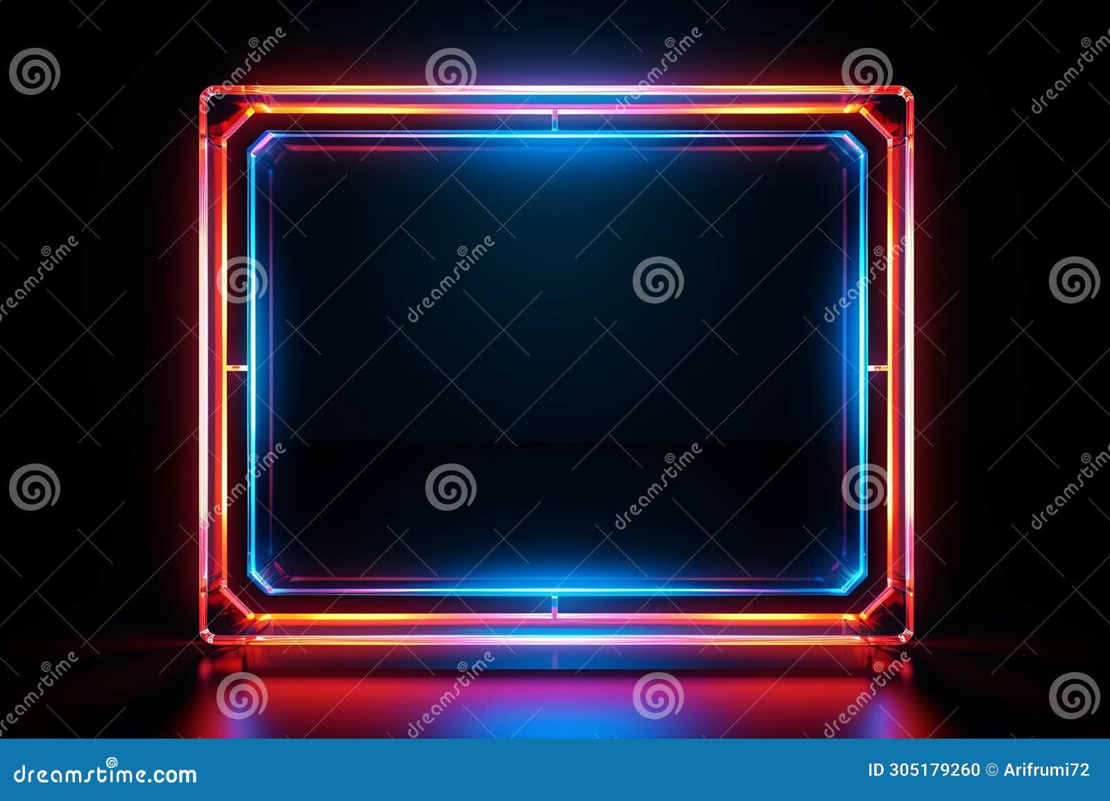 Square Rectangle Frame with Futuristic Glowing Neon Light Effect Dark ...