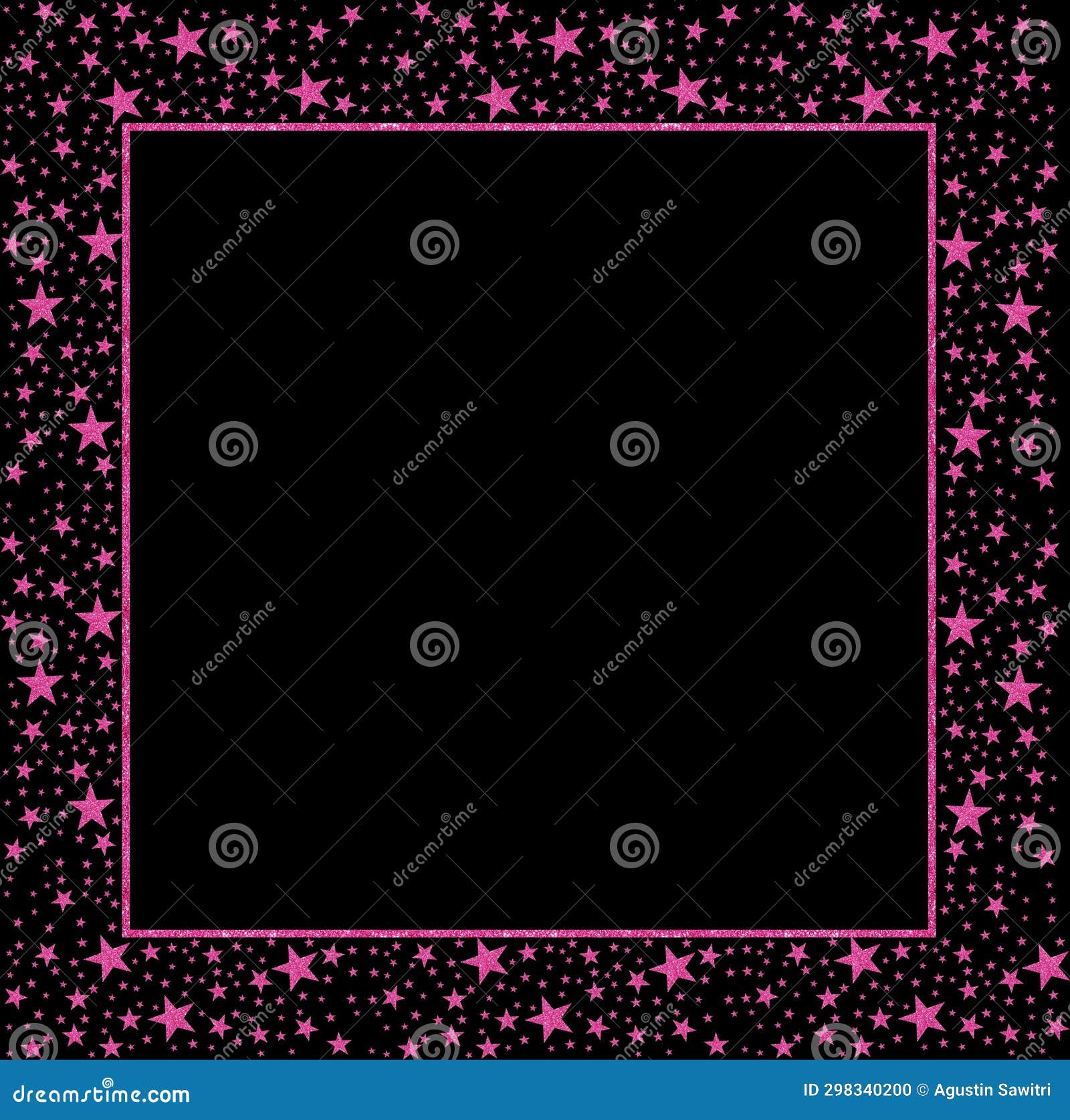 Bright Pink Square or Rectangular Frame with Pink Sparkle Glitter Stars ...