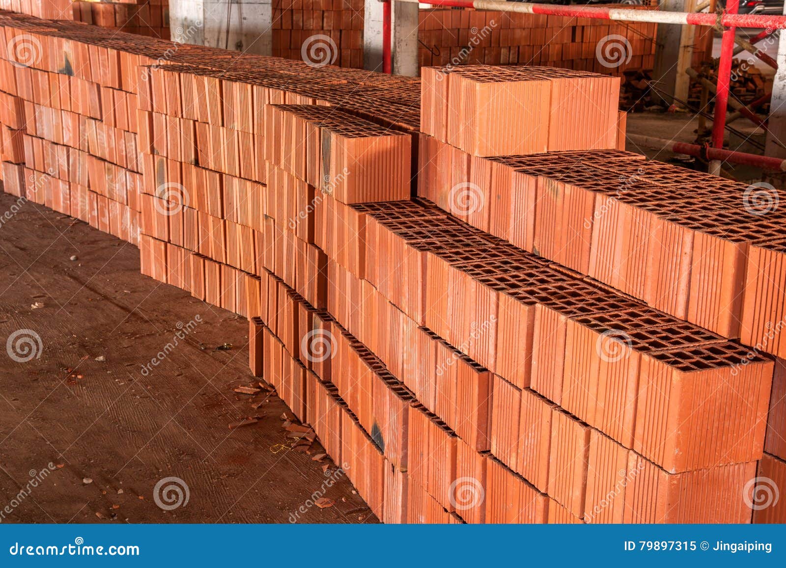 A Square Red Bricks Stacked on a Construction Site Stock Image - Image ...