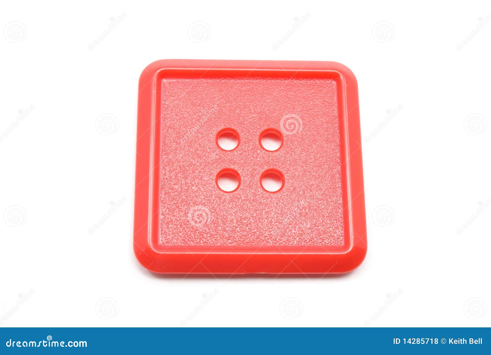 A square red button stock photo. Image of plastic, holes - 14285718