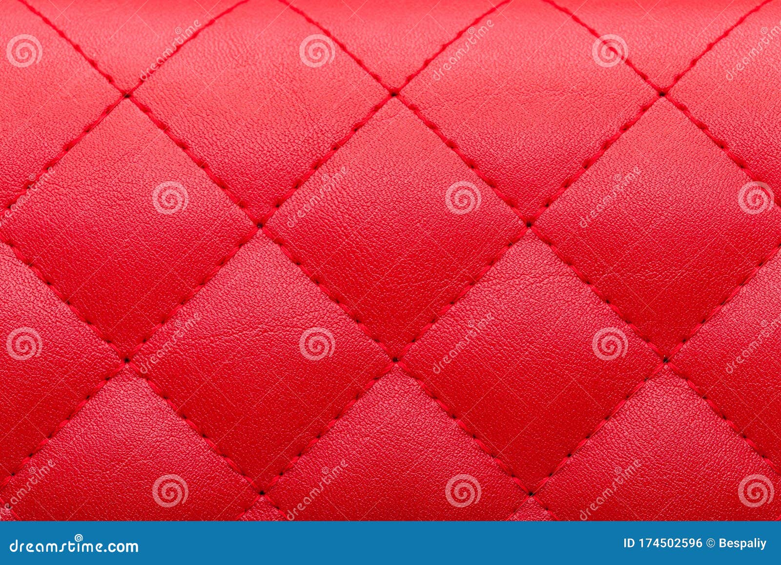 Square Red Leather Pattern Stitched with Thread Seam. Stock Photo ...