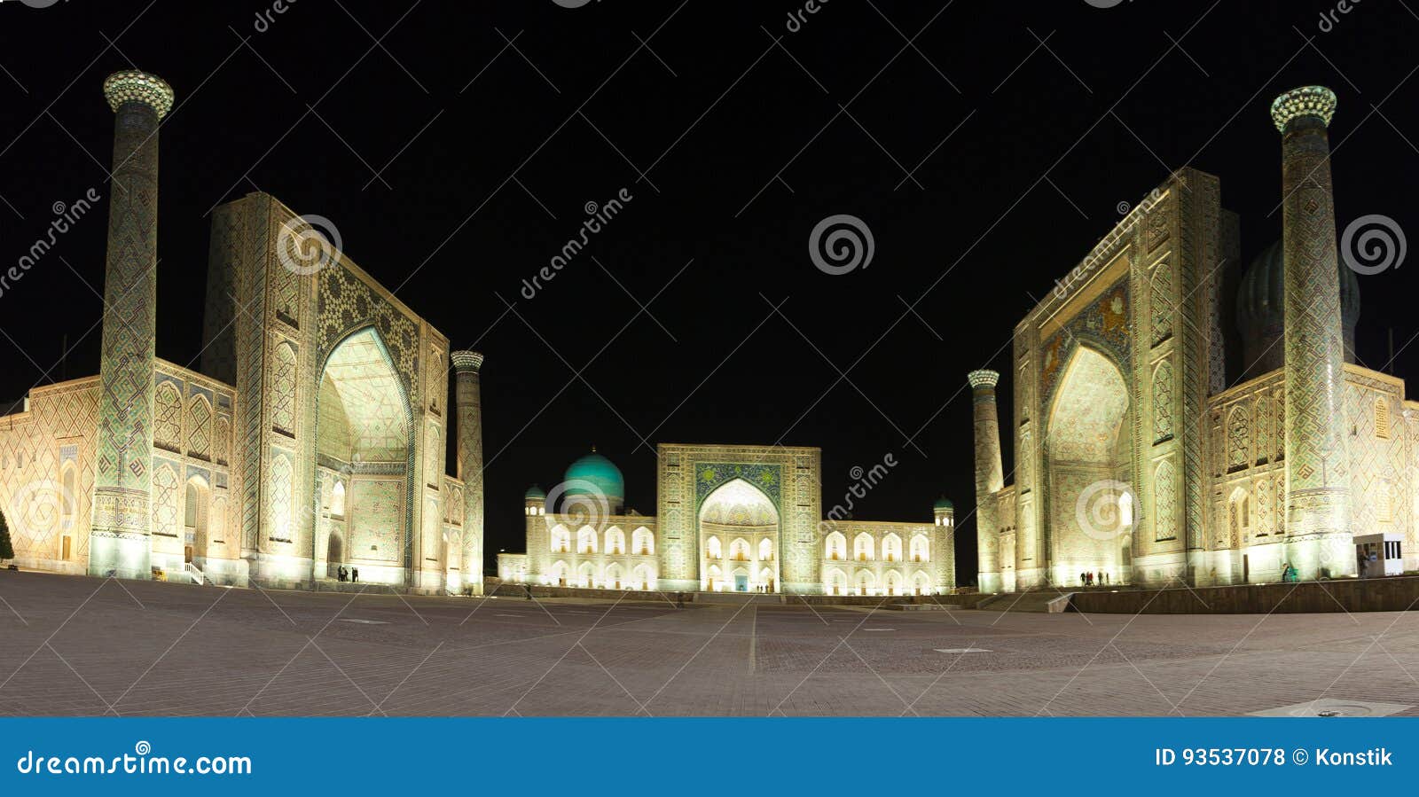 Square Registan, Night. Samarkand. Uzbekistan Stock Photo - Image of ...