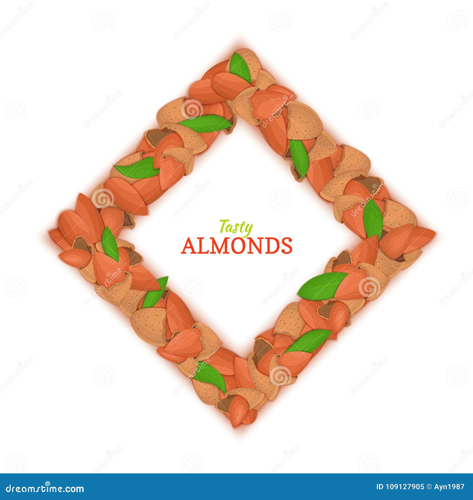 Rhombus Frame Composed of Delicious Almond Nut. Vector Card ...