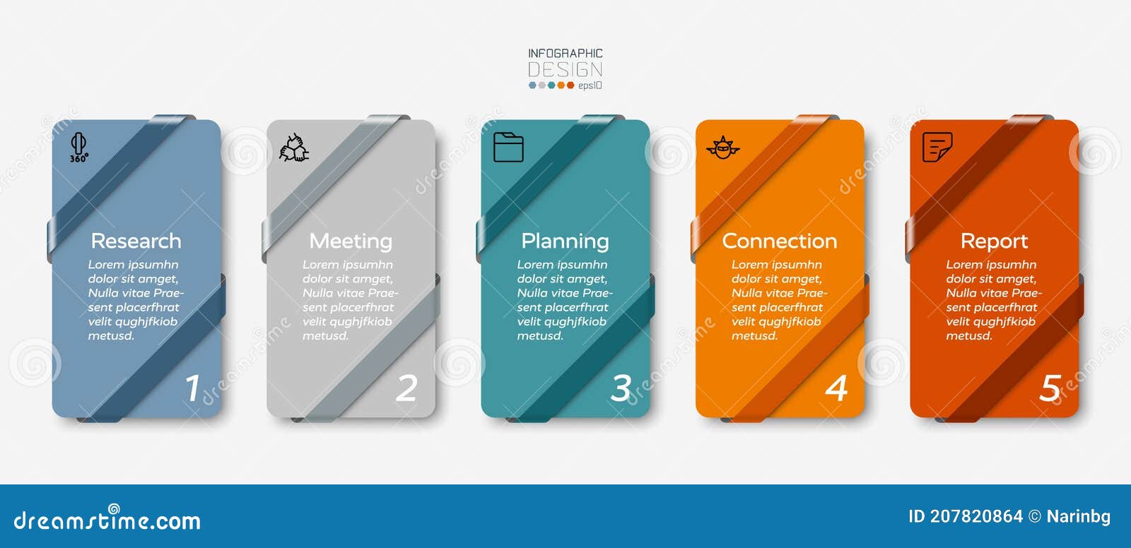 Square with Ribbon Design, 5 Steps for Business Presentation and ...