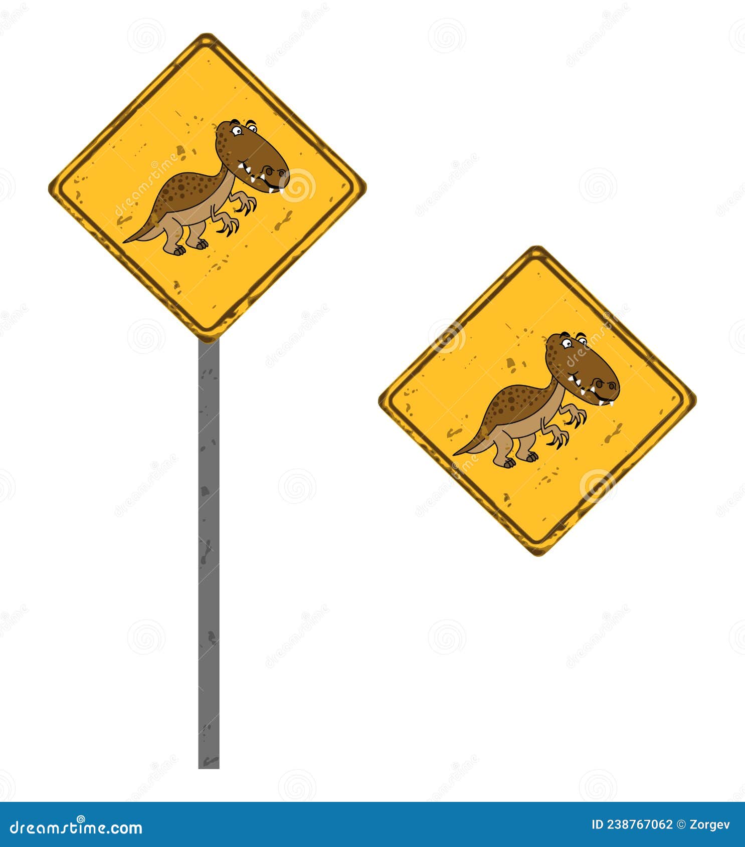 Square Road Sign of a Brown Carnivorous Dinosaur with Big Claws Stock ...