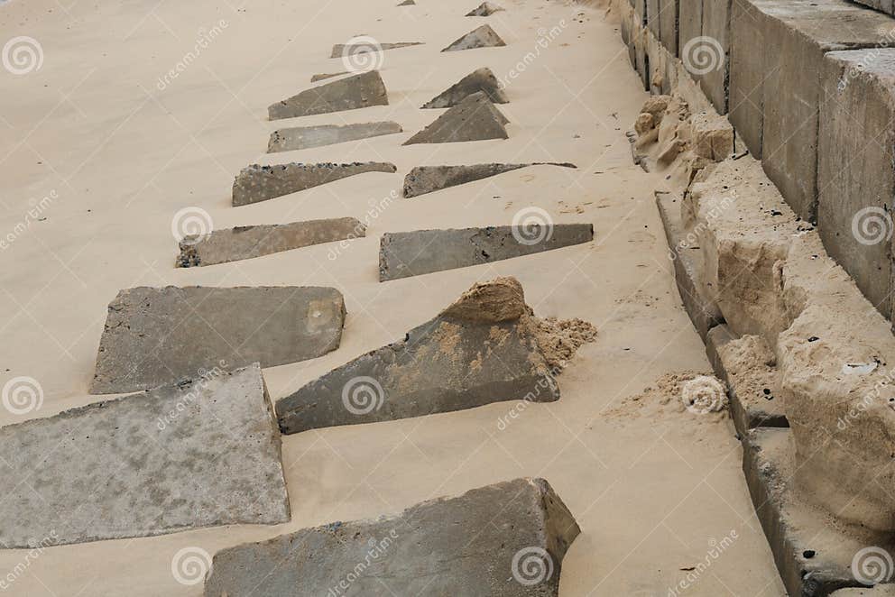 Square Rocks and Walls by the Beach Stock Image - Image of wood, ruins ...