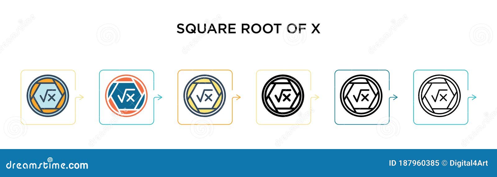 Square Root of X Signs Vector Icon in 6 Different Modern Styles. Black ...