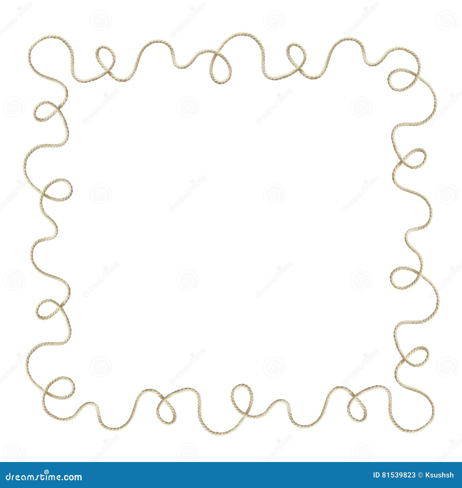 Square Rope Frame Isolated On White Background. Twisted Cord. Cartoon ...