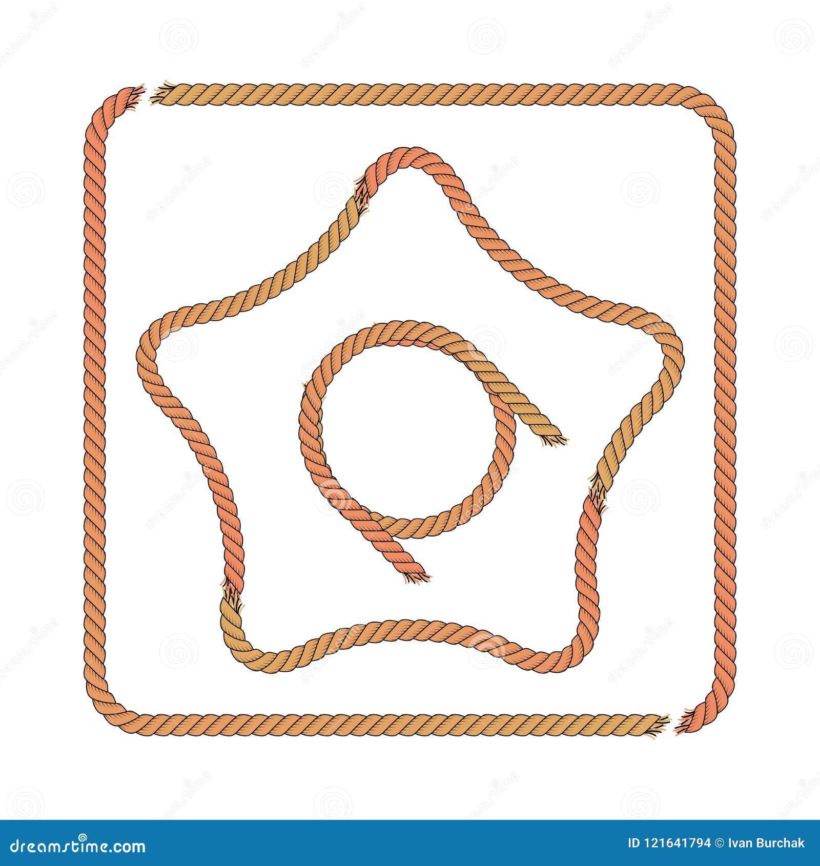 Square Rope Frame, Rope Star and Circle. Vector Illustration Stock ...