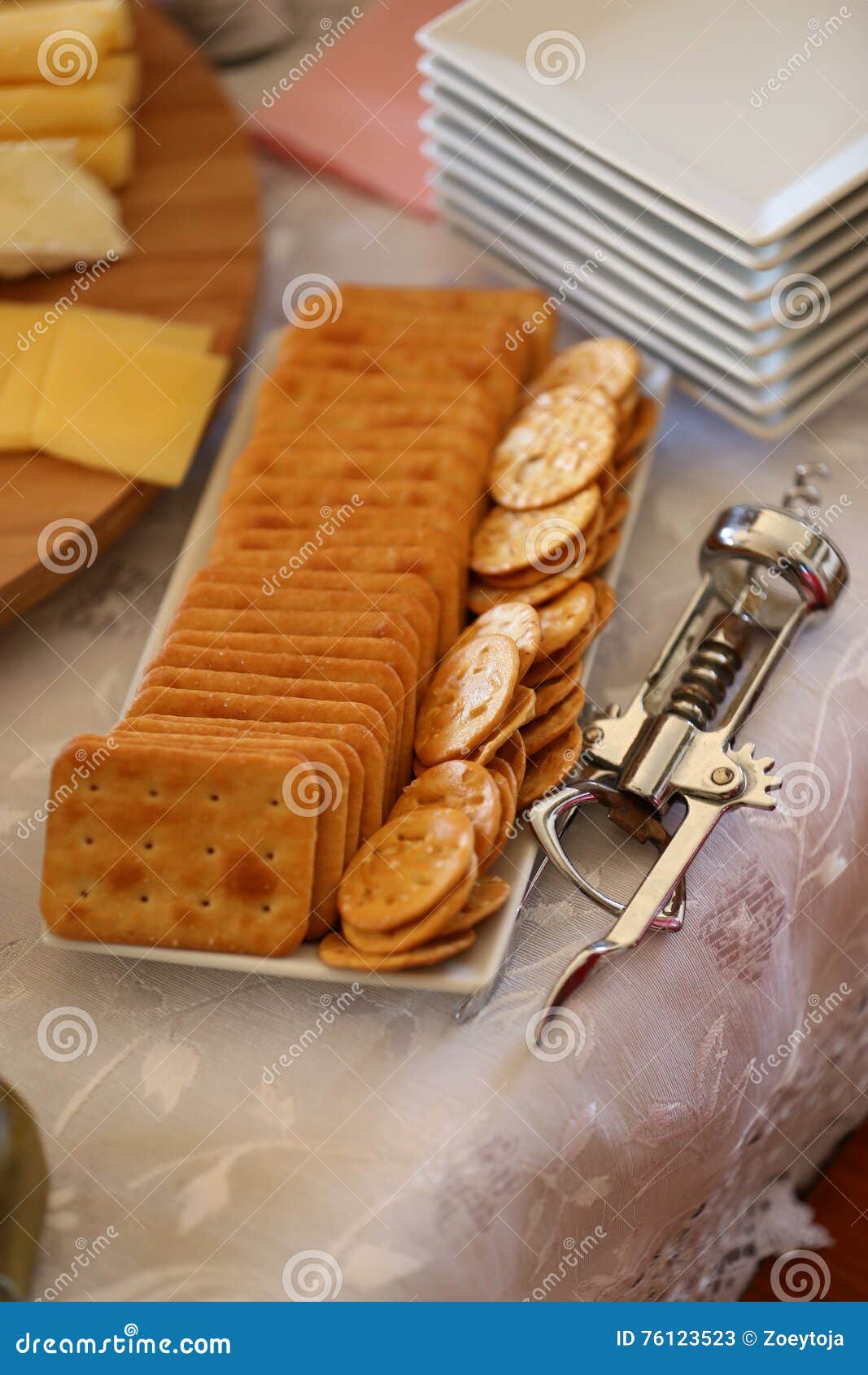 Square and Round Crackers on a Rectangular Plate Stock Image - Image of ...