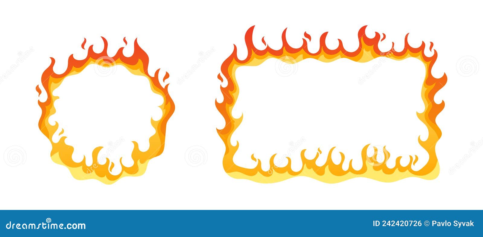Square and Round Frames with Fire Flames, Cartoon Burning Gas Borders ...