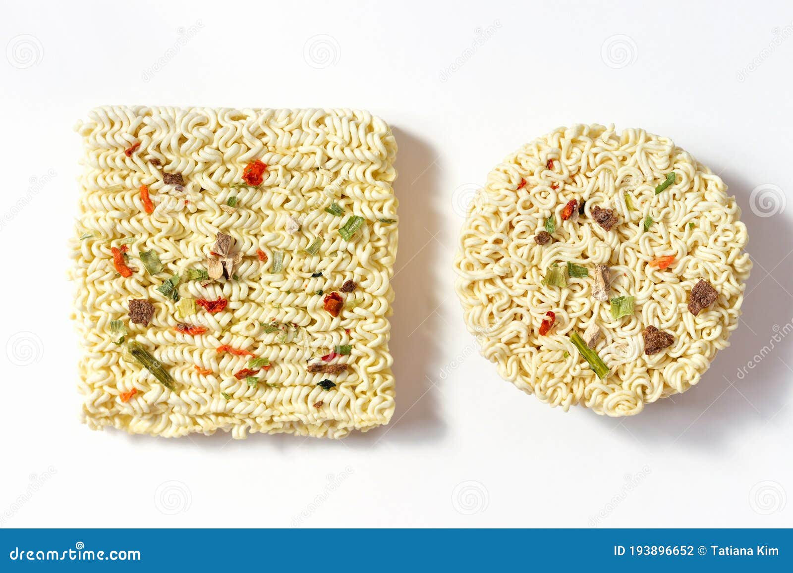 Square and Round Noodles with Spices on an White Background Stock Photo ...