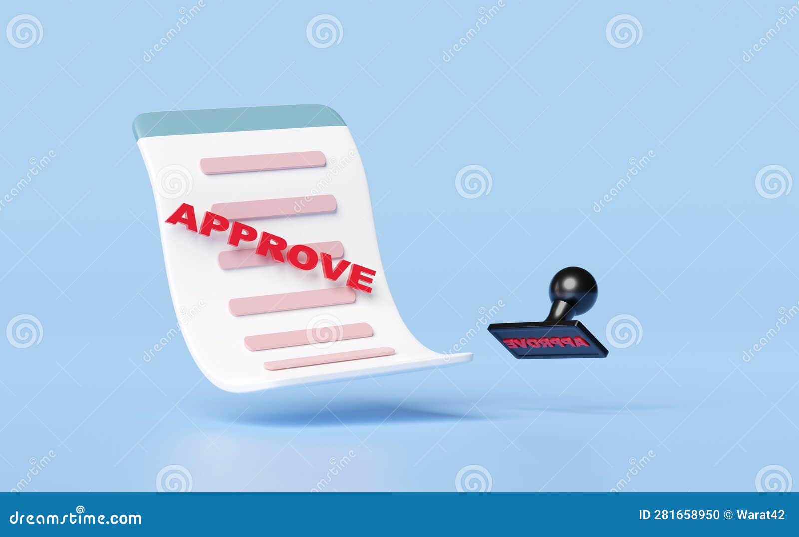 Square Rubber Approved Stamp with Clipboard, Checklist Isolated on Blue ...