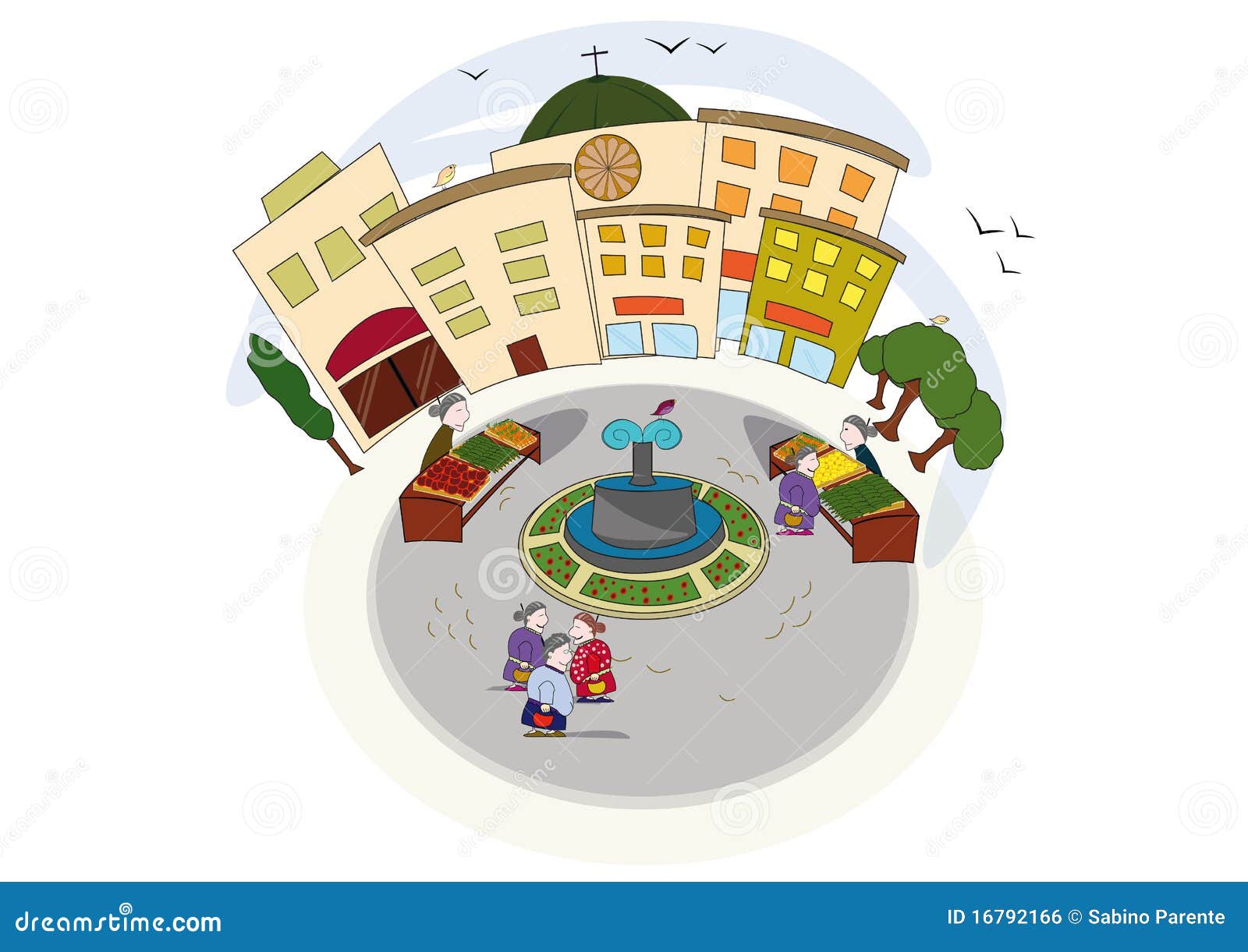 Square scene in Italy stock illustration. Illustration of architecture ...
