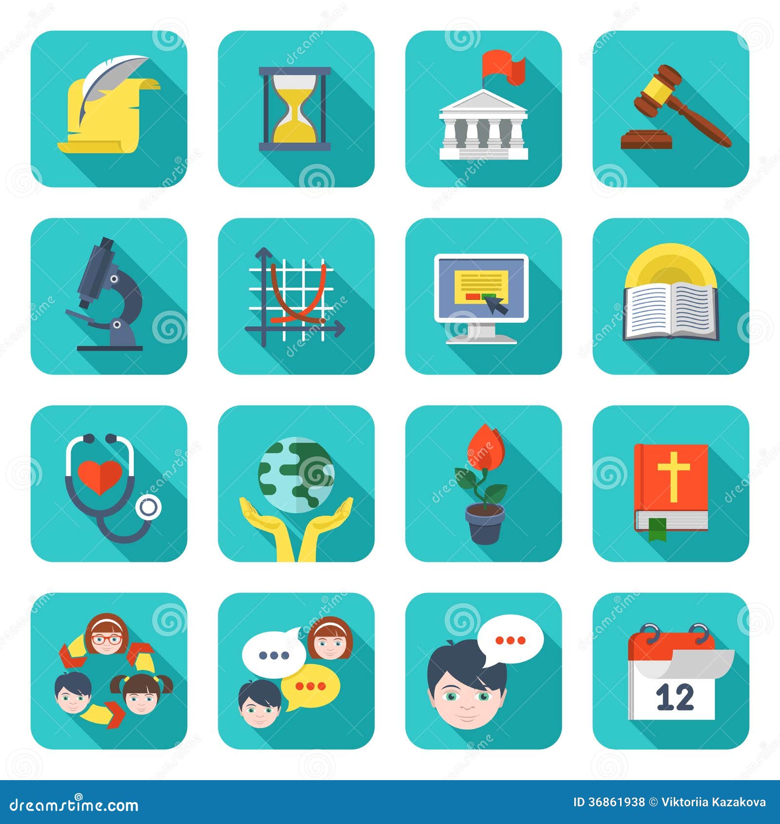 Square School Icons Set stock vector. Illustration of clipart - 36861938