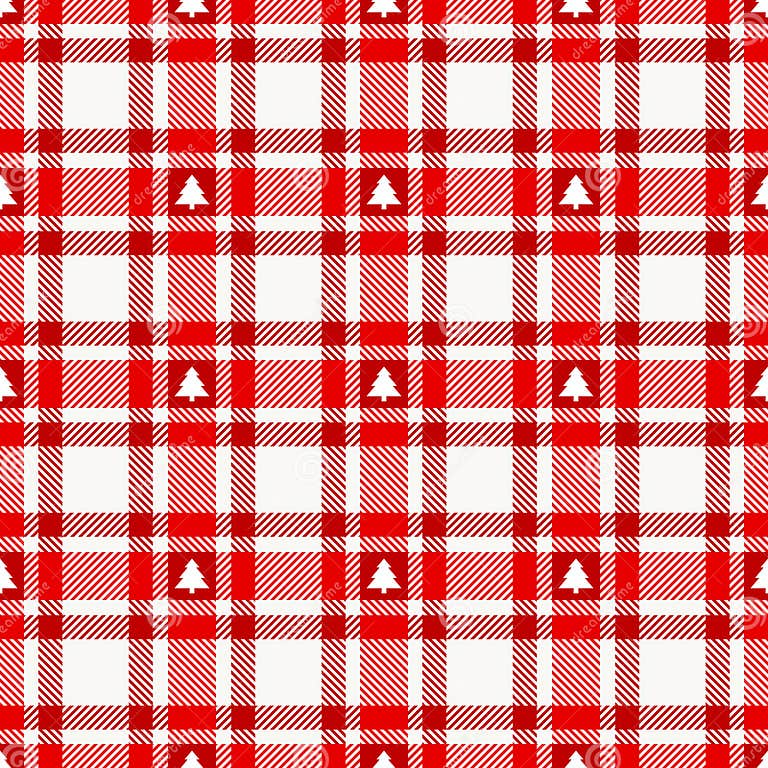 Seamless Christmas Pattern Straight Check with Trees Red and White ...