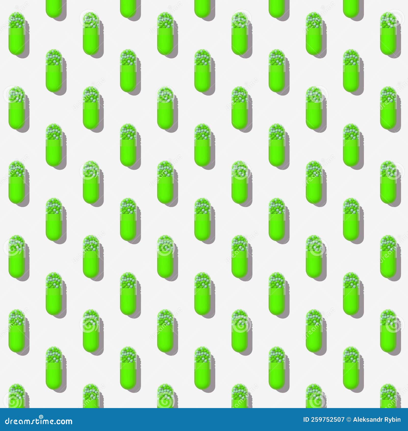 Seamless Pattern of 3D Green Pills on a White Background. Stock ...