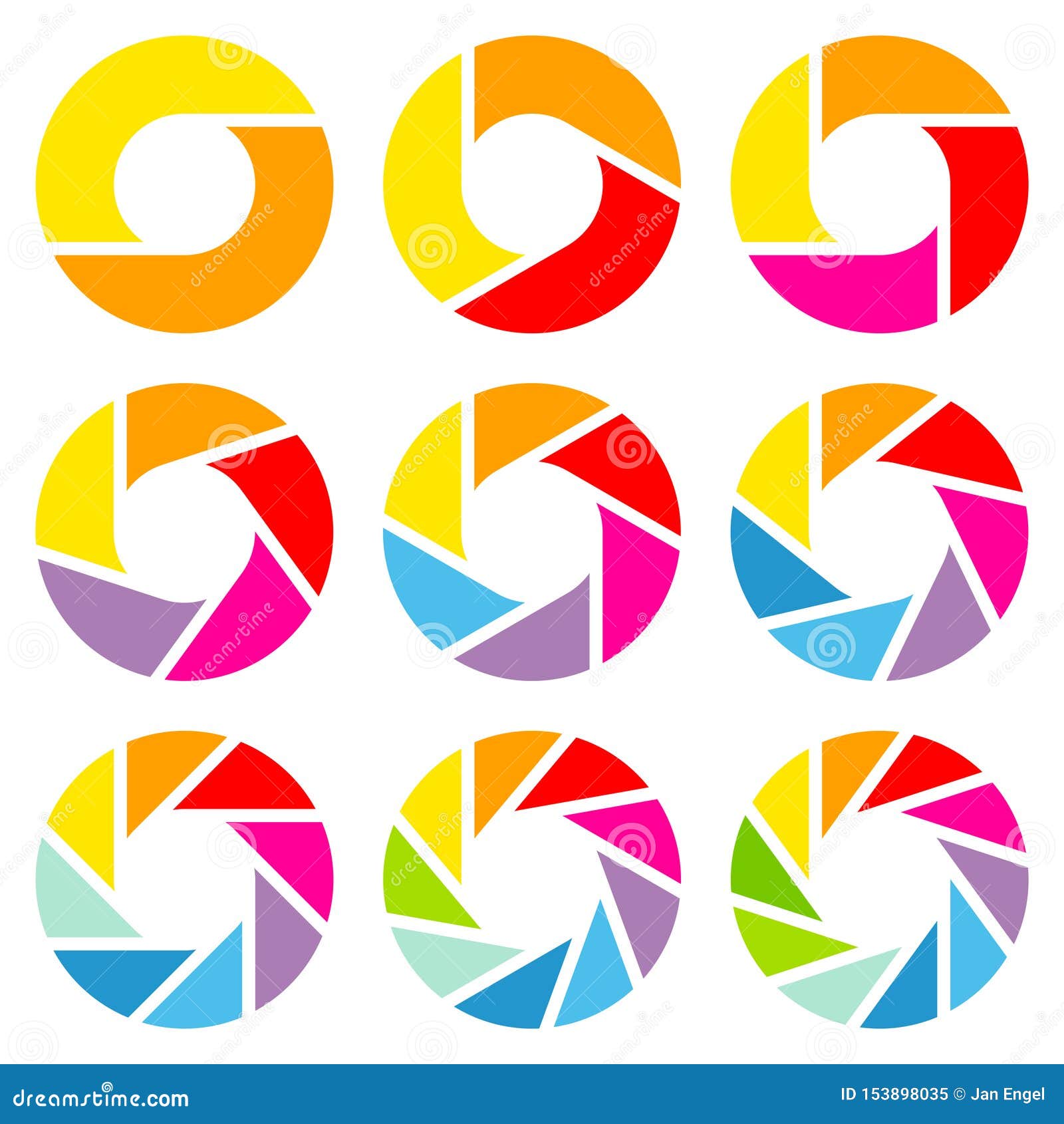 Square Set of Nine Different Pie Charts Color Stock Vector ...