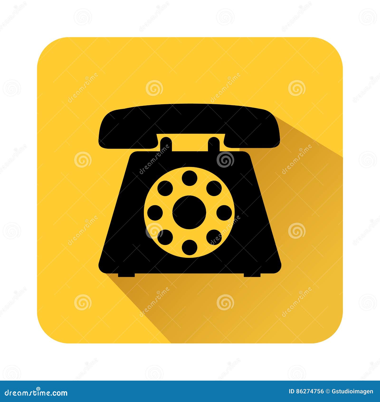 Square Shape with Black Silhouette Antique Phone Icon Stock Vector ...