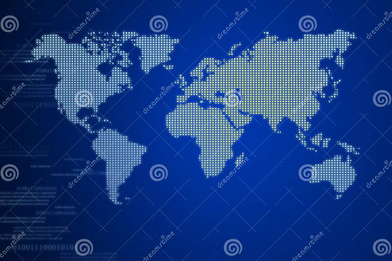 Square Shape Dotted World Map on Gradient Blue Background. Abstract ...