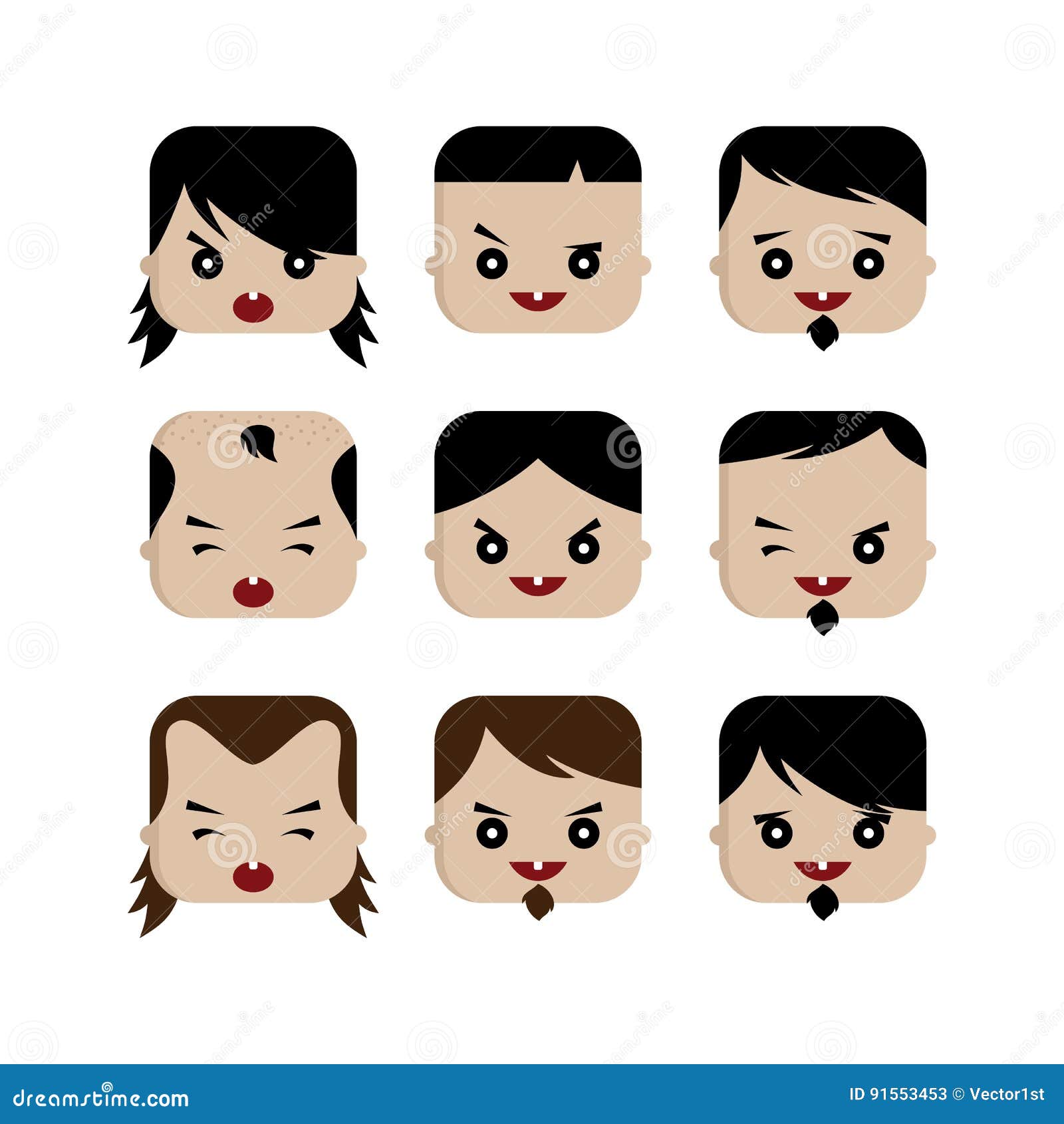 Square Shape Funny Expression Cartoon Head Stock Illustration ...
